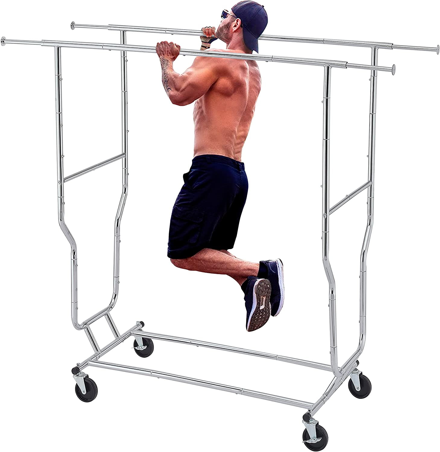 Heavy Duty Clothes Rack Foldable Garment Rack with Wheels and ...