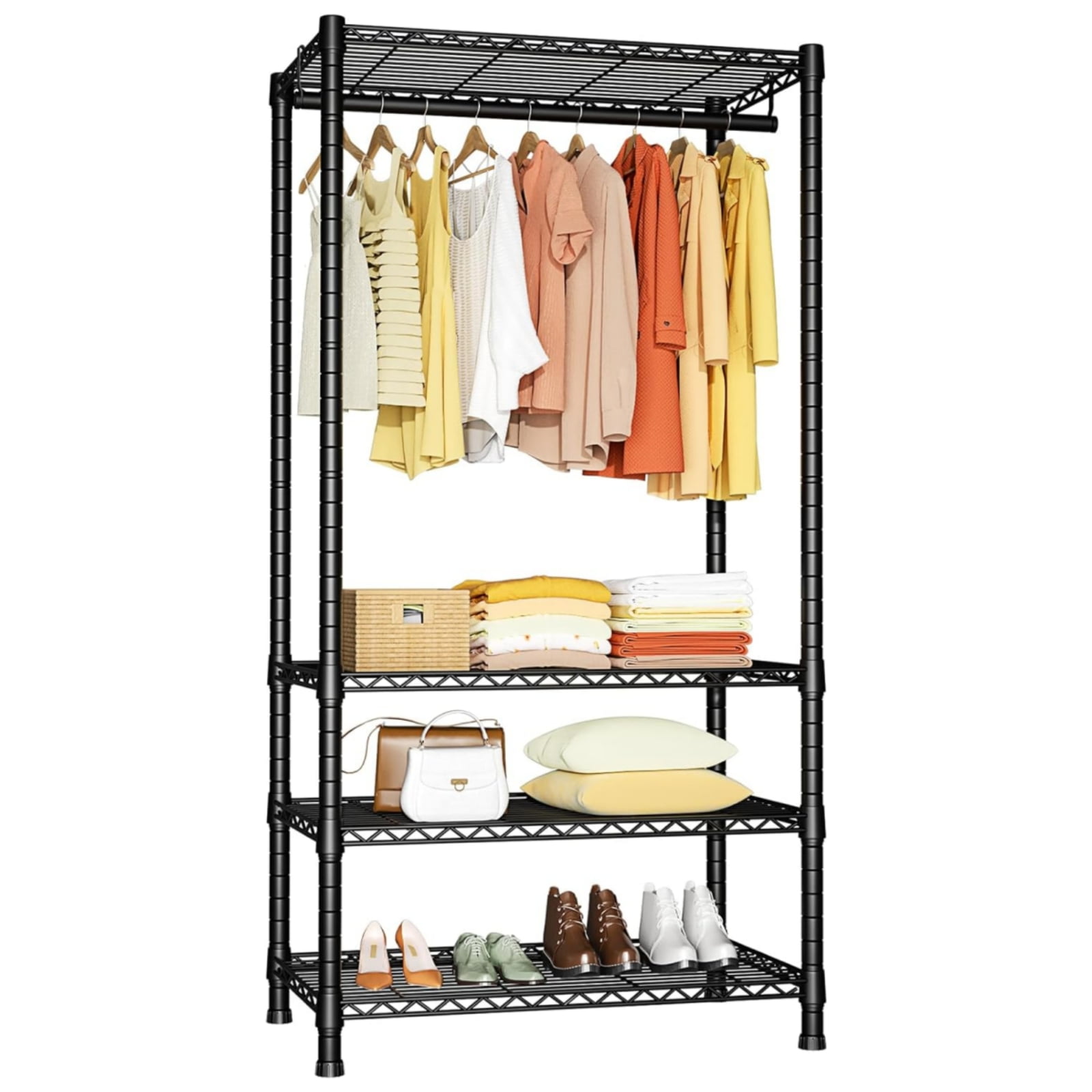 Heavy Duty Clothes Rack, Freestanding 4 Tiers Wire Garment Rack for ...