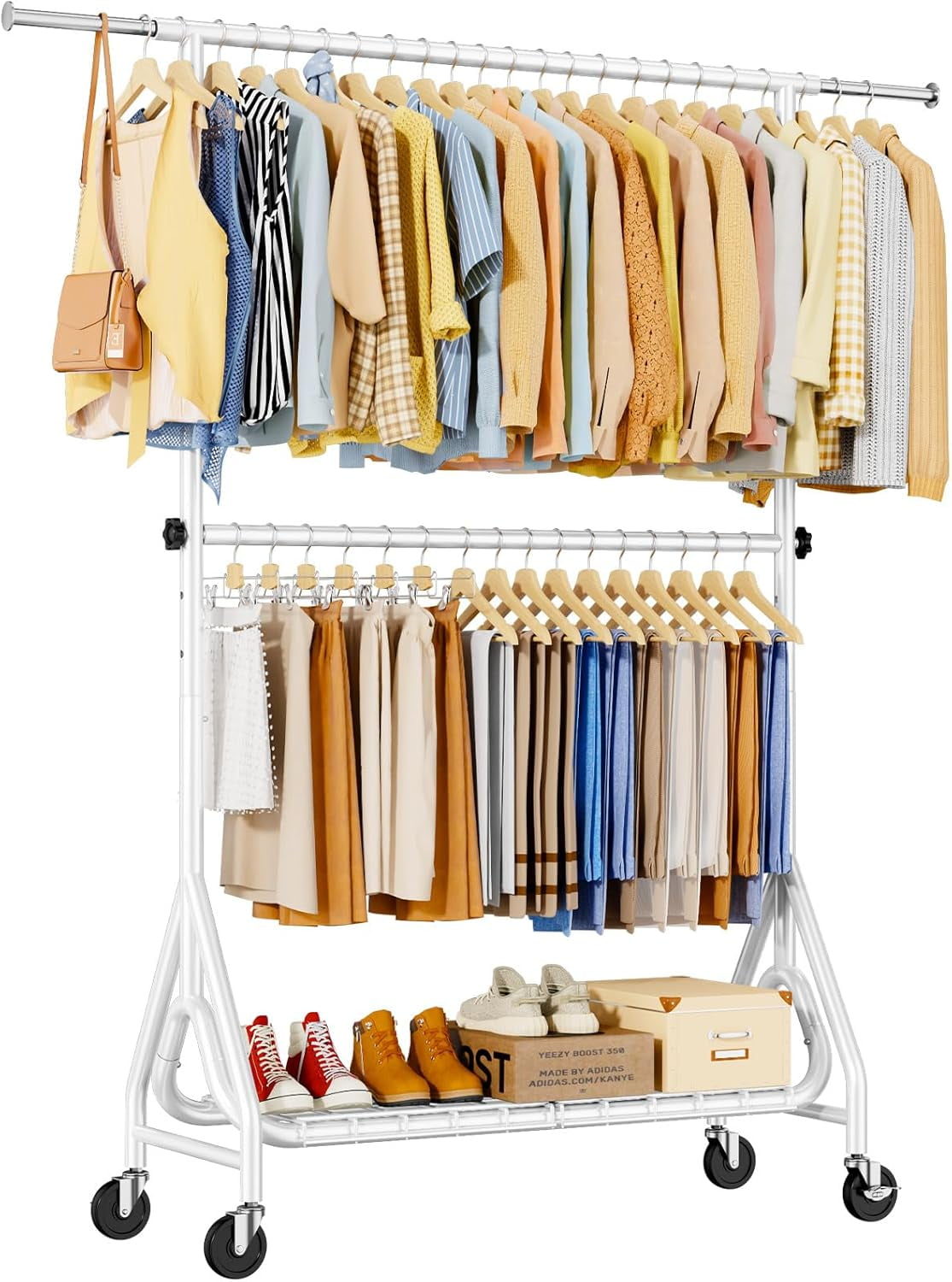 Heavy Duty Clothes Rack for Hanging Clothes, Double Rods Clothing Rack ...