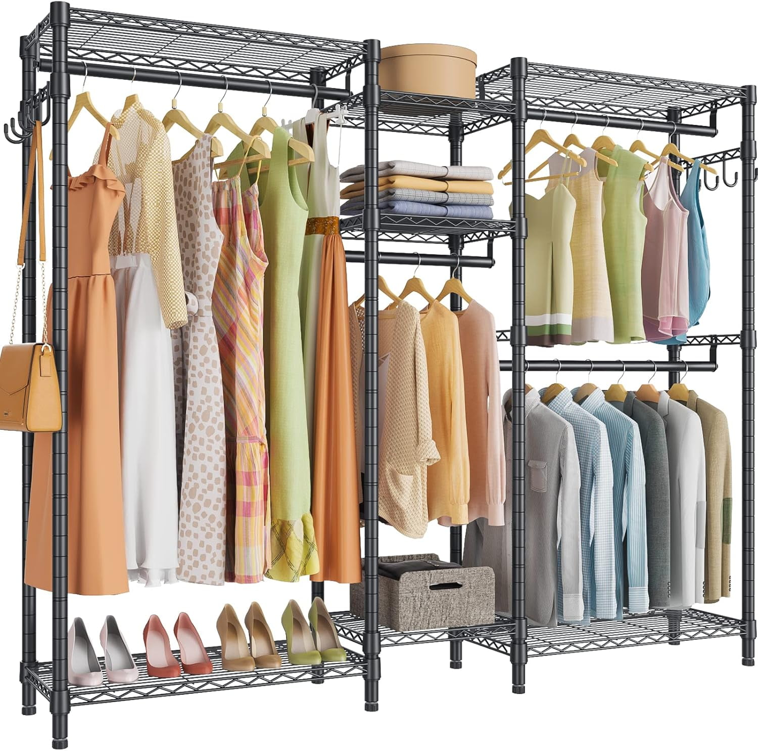 Heavy Duty Clothes Rack for Hanging Clothes, Large Garment Rack with ...