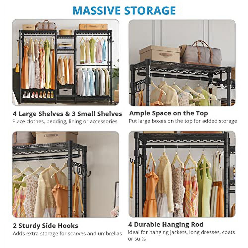 Heavy Duty Clothes Rack for Hanging Clothes, Large Garment Rack with ...
