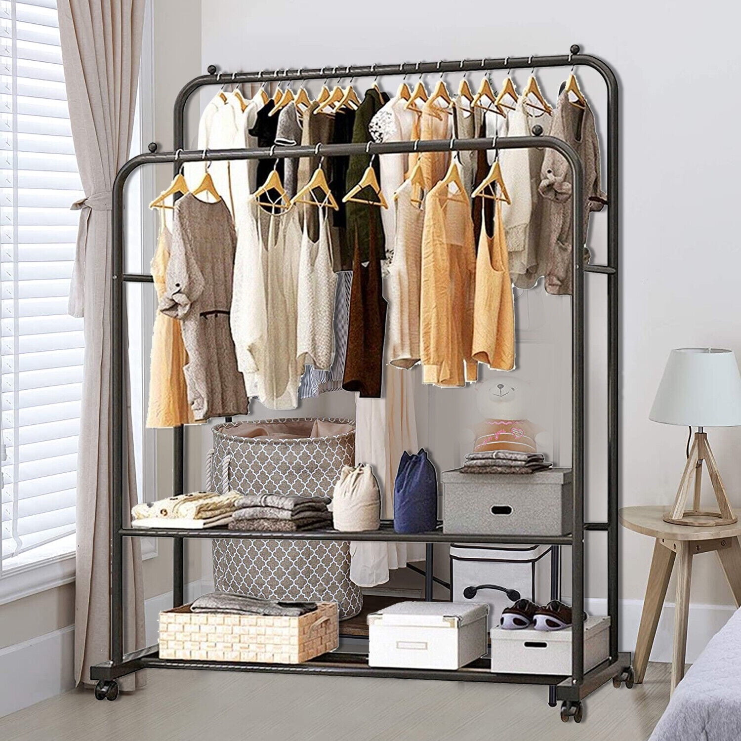 Heavy Duty Clothes Rack Industrial Pipe Garment Rack Rolling Storage ...