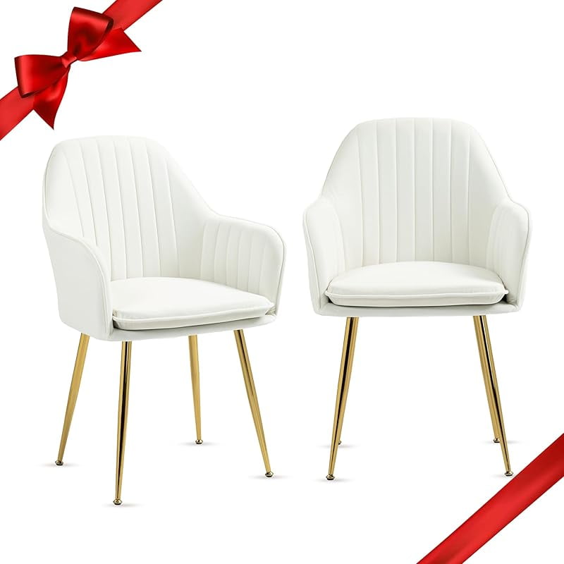Velvet Dining Chairs Set of 2, Modern Arm Chair with Golden Metal Legs ...