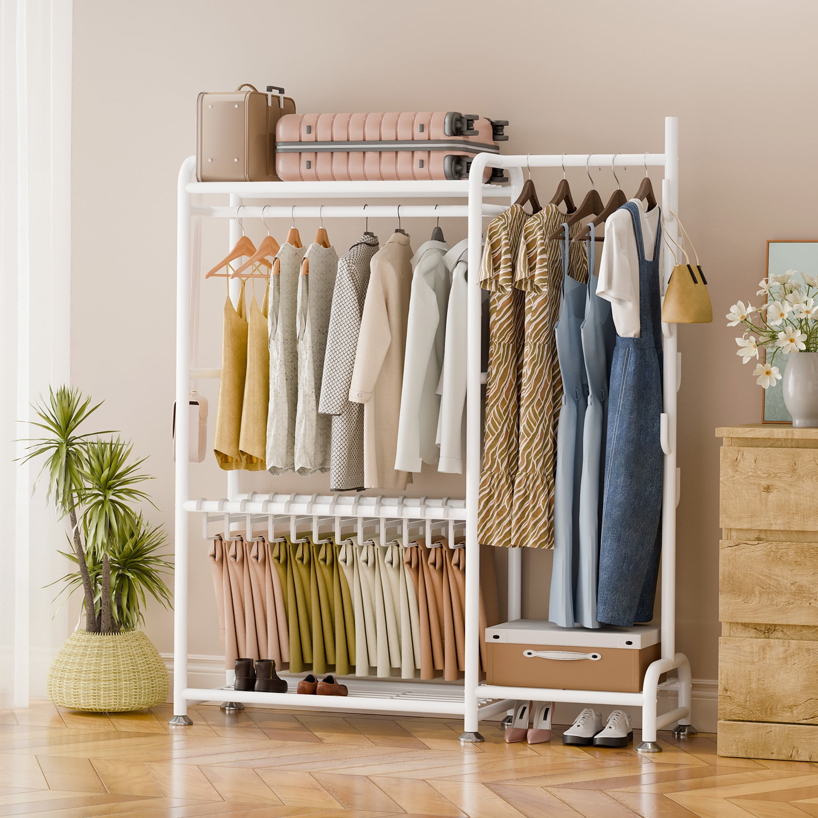 Heavy Duty Clothes Rack Large Closet Garment Rack 500LBS Wardrobe ...