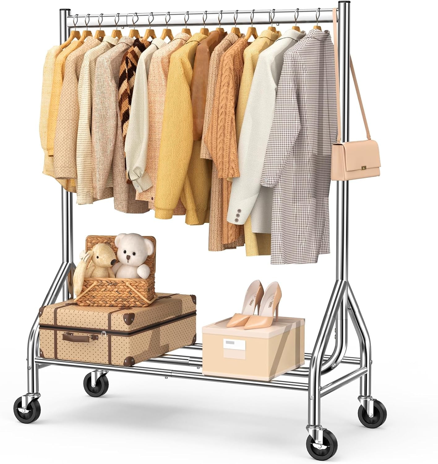 Heavy Duty Clothes Rack Load 420 LBS, 120cm Long Rolling Garment Rack ...