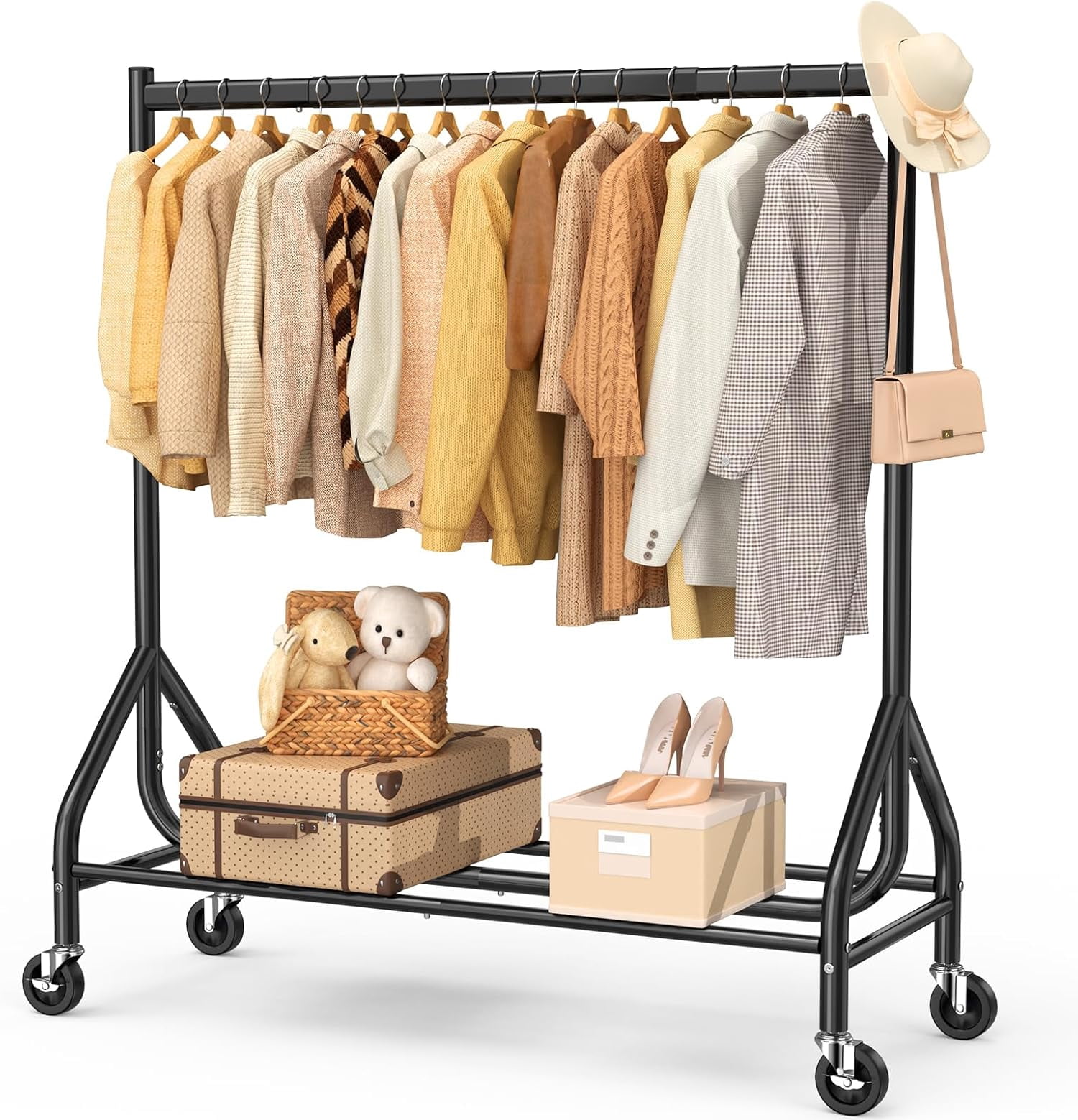 Clothes Rack Load 420 LBS, .2" Long Rolling Garment Rack with Lockable ...