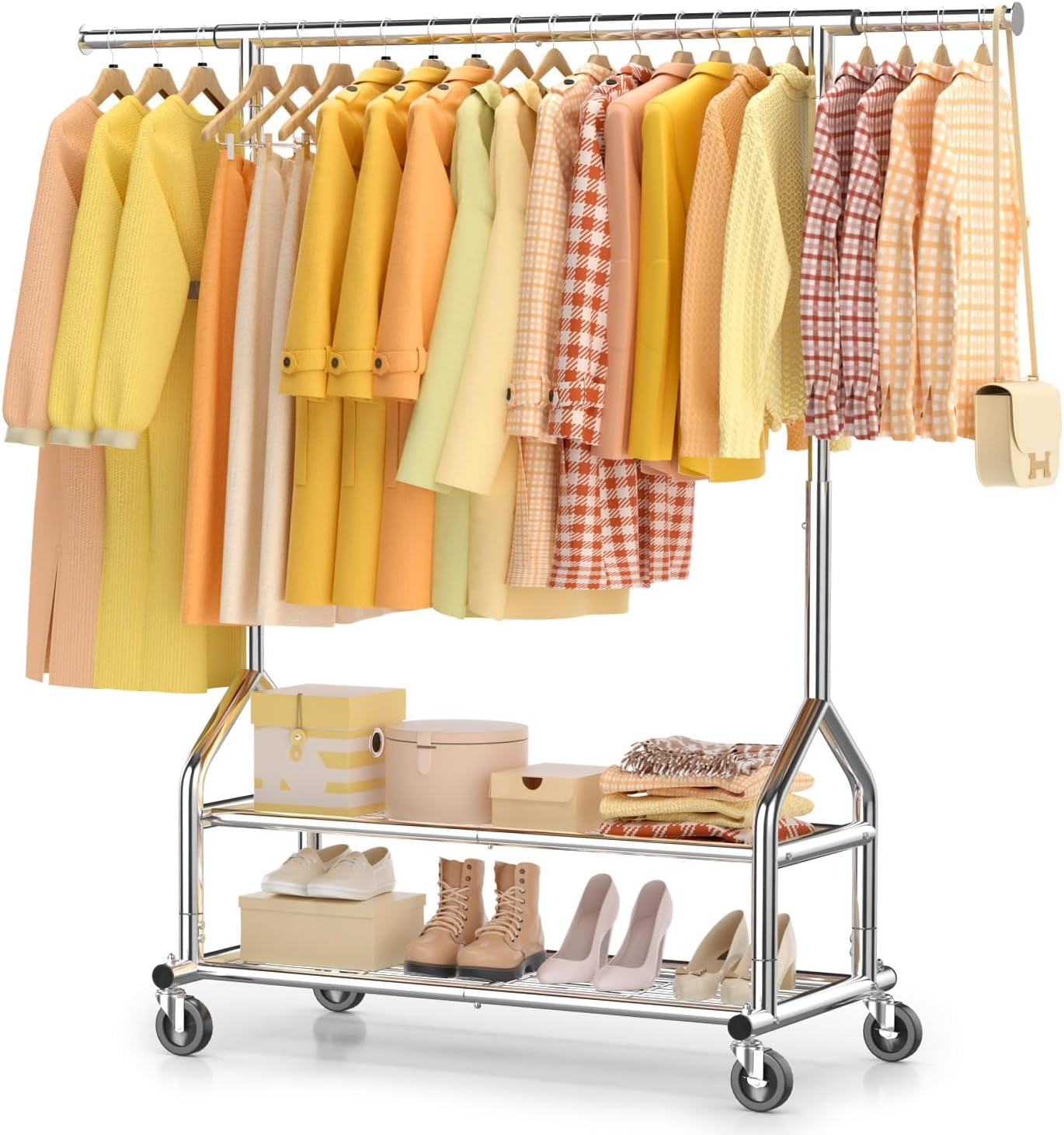 Heavy Duty Clothes Rack Load 556 LBS, Rolling Clothing Rack With ...