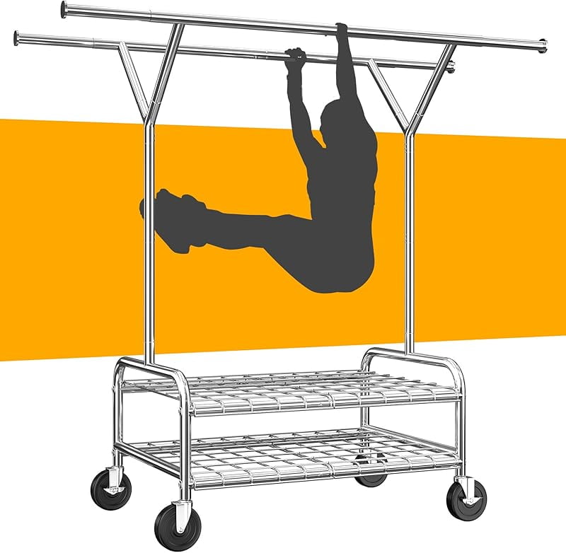 Heavy Duty Clothes Rack, Loads 650 LBS,117" W Rolling Clothes Rack with ...