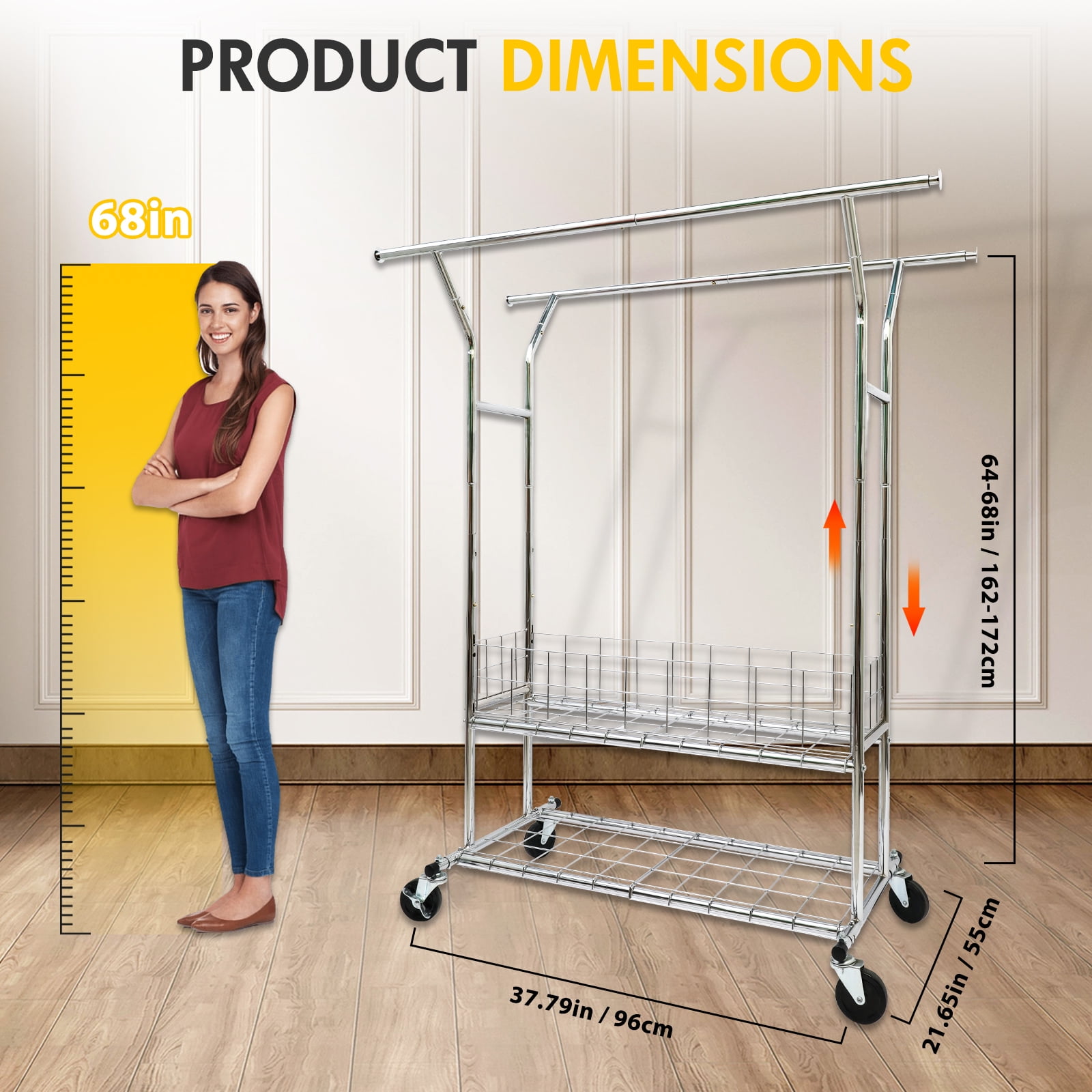Heavy Duty Clothes Rack with Metal Basket, 625lbs Clothing Racks with ...