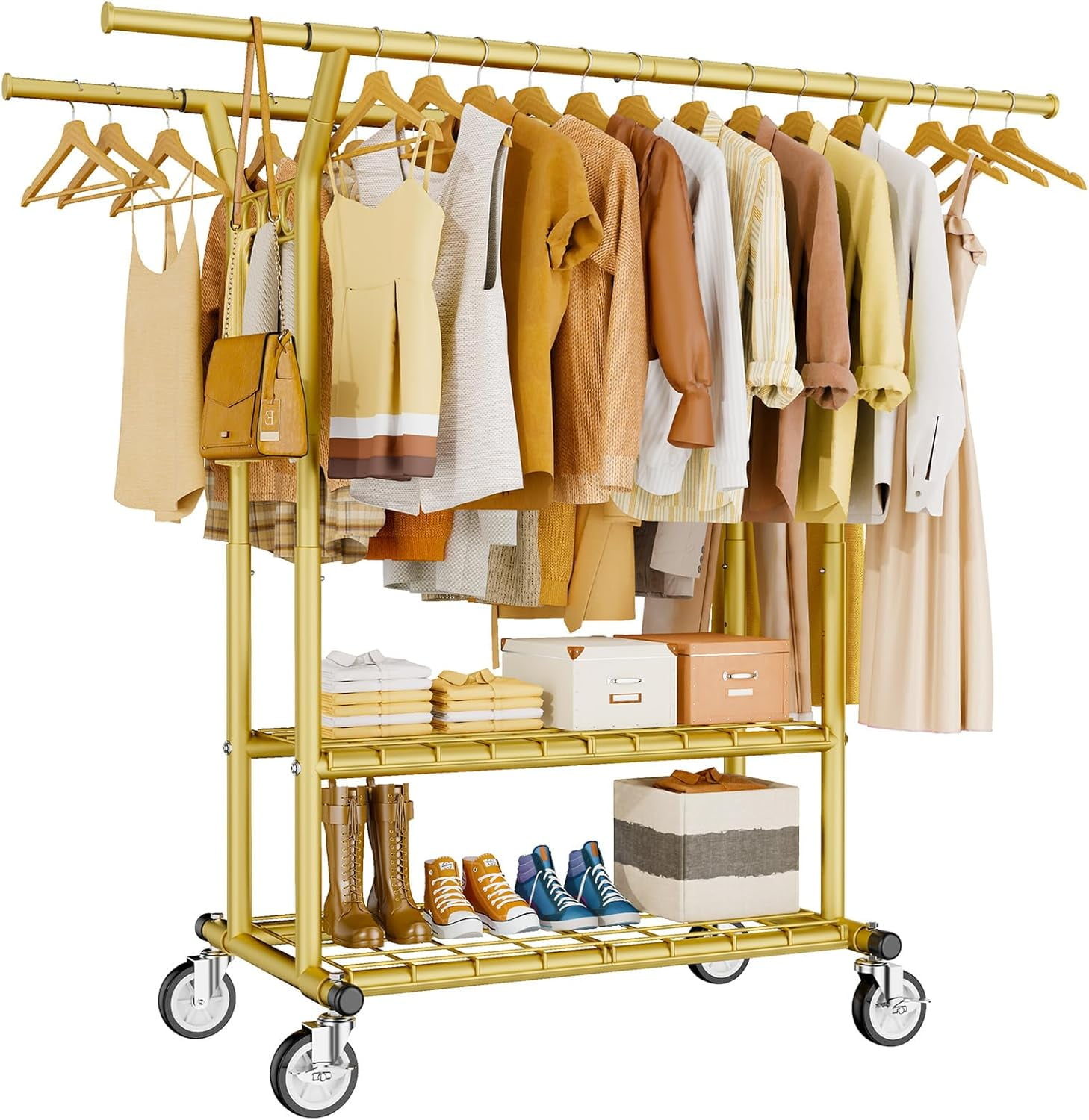 Heavy Duty Clothes Rack, Rolling Clothing Rack With Shelves Load 620 ...