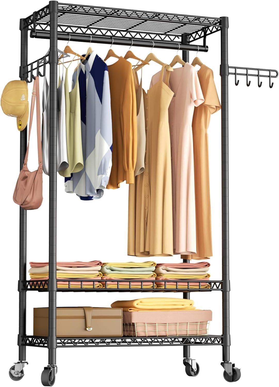 Heavy Duty Clothes Rack Rolling Garment Rack,3 Tier Adjustable Wire ...