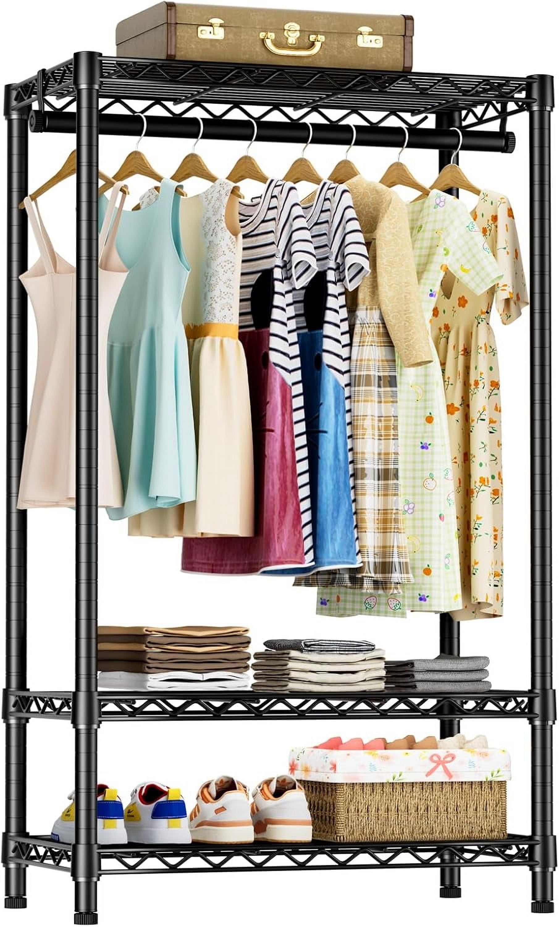 Heavy Duty Clothes Rack Rolling Garment Rack,3 Tier Adjustable Wire ...