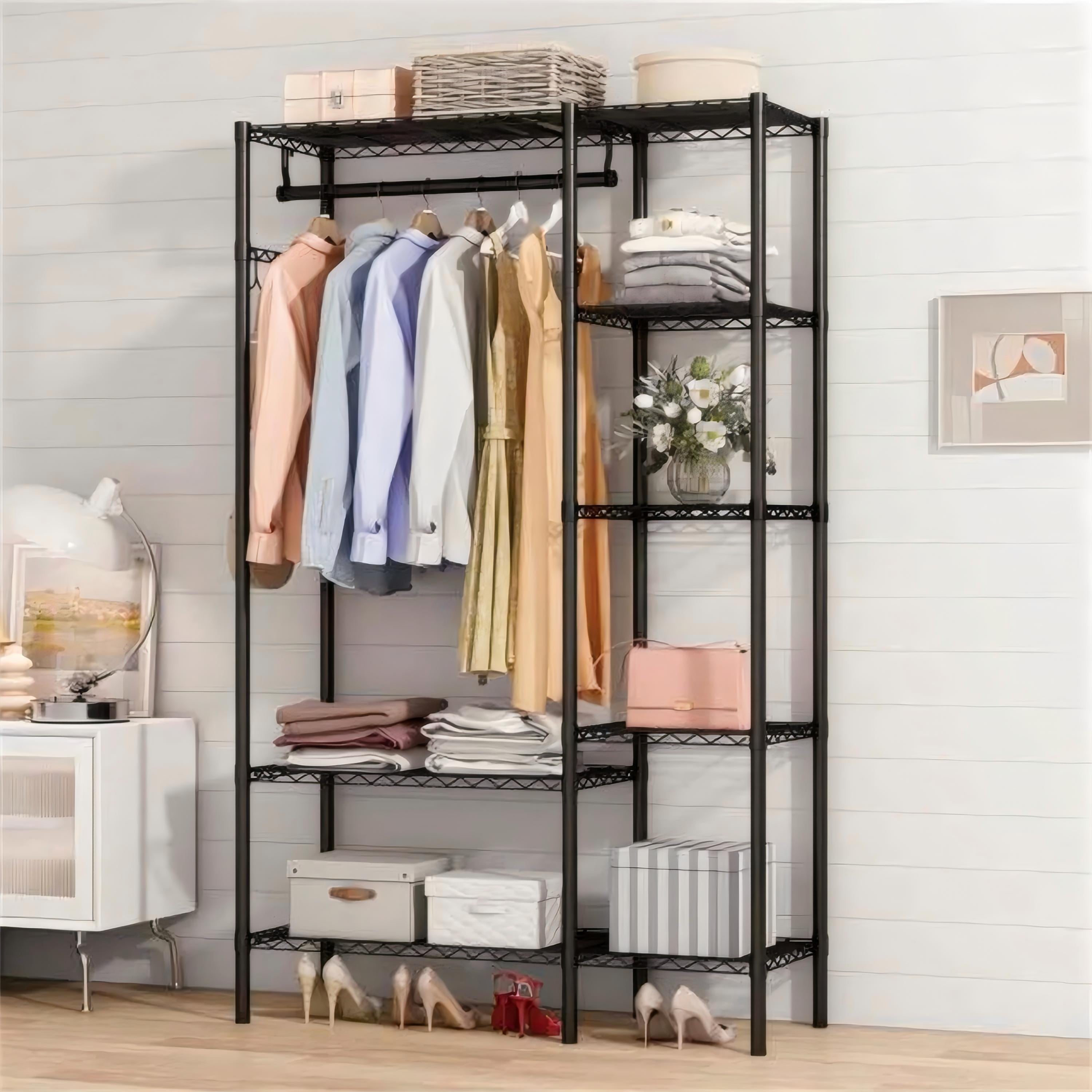Heavy Duty Clothes Rack with Shelves Garment Rack with 2 Gray Drawers ...