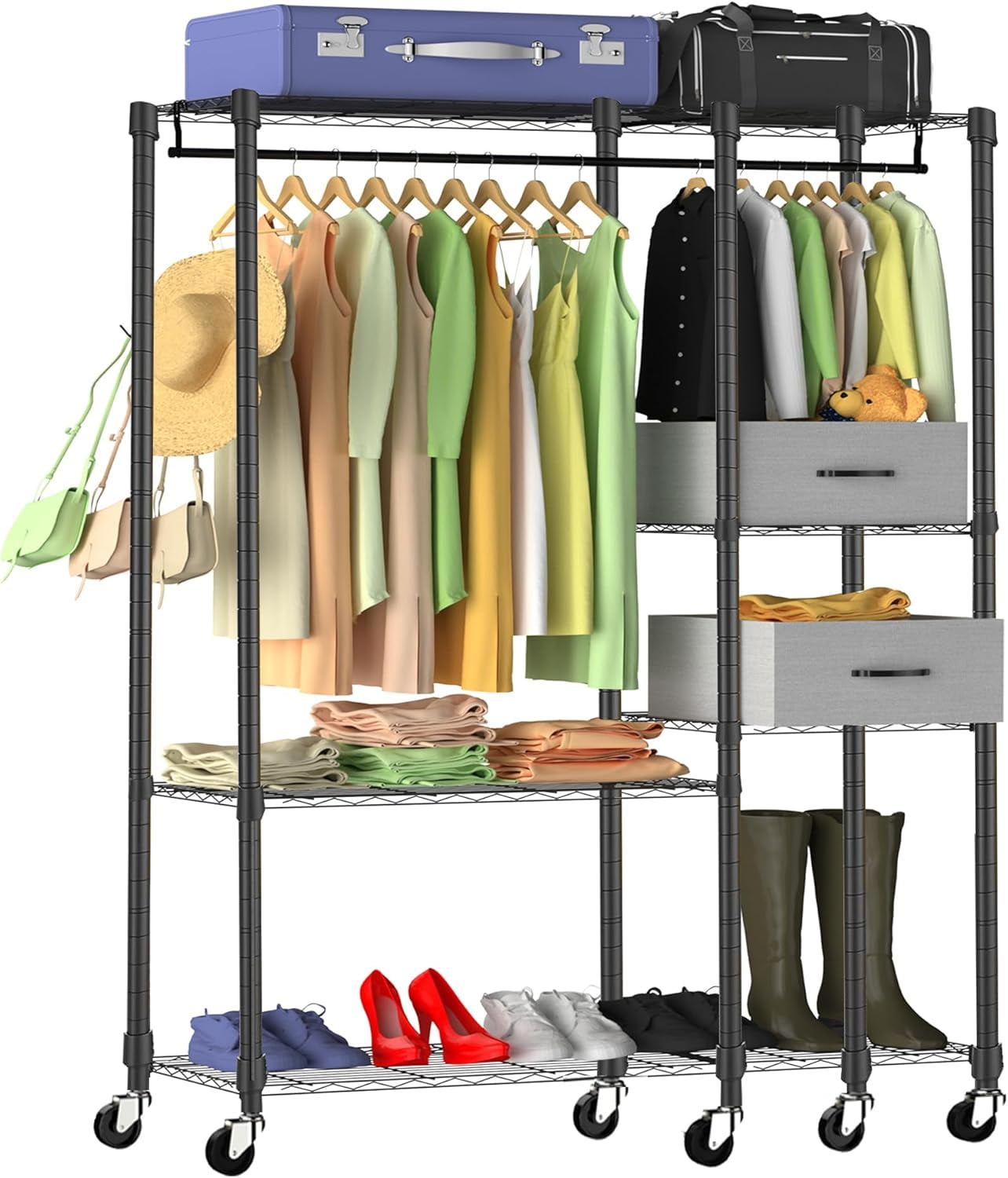 Heavy Duty Clothes Rack with Shelves, Garment Rack with Drawers ...
