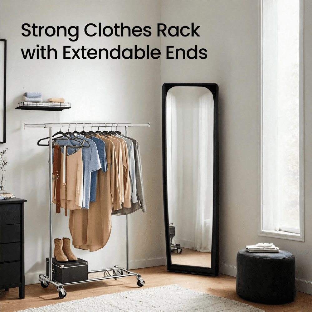 Heavy-Duty Clothes Rack With Wheels, Portable Garment Rack With ...