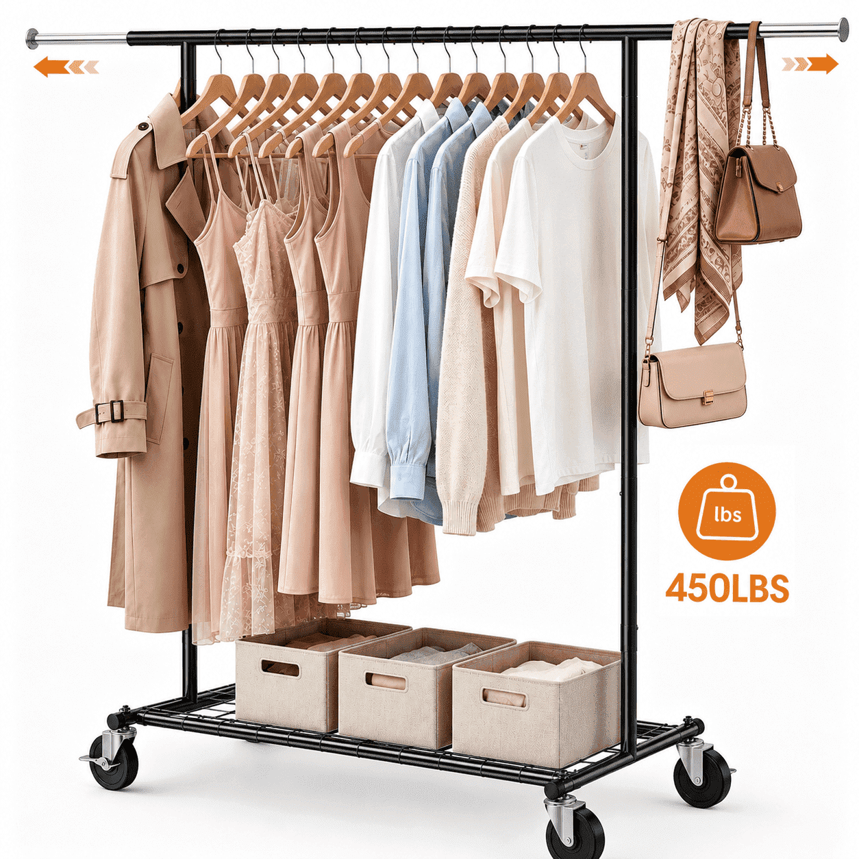 UNTIMATY Heavy Duty Clothes Rack for Hanging Clothes Adjustable Rolling ...