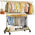 Heavy Duty Clothes Rack with Double Rod, 600 LBS Capacity, Rolling Base ...