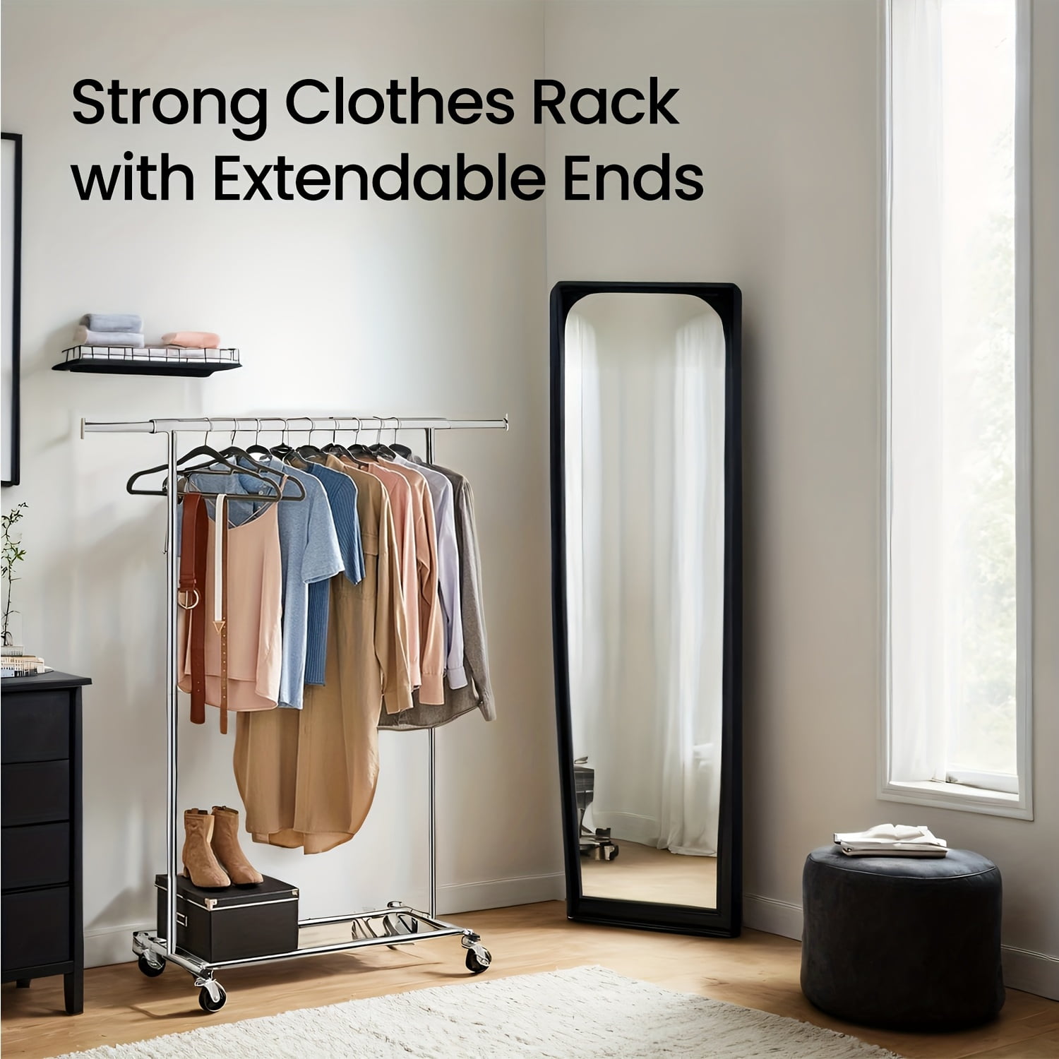 Heavy-Duty Clothes Rack with Wheels, Portable Garment Rack with ...