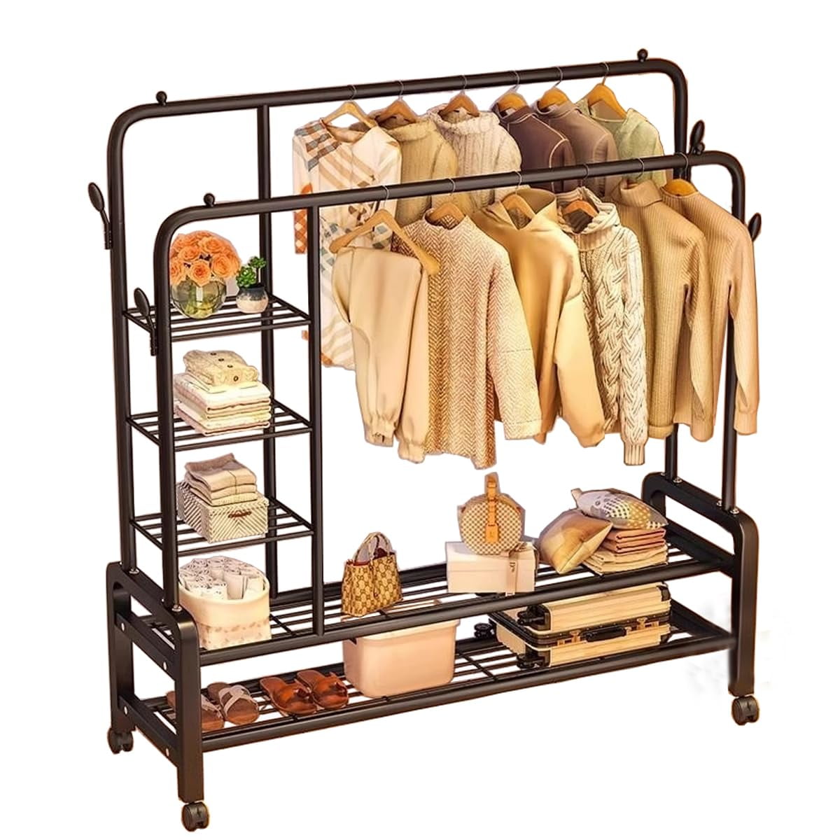 Heavy Duty Clothes Rail120kg Capacity Black Metal Double Hanging Rails ...