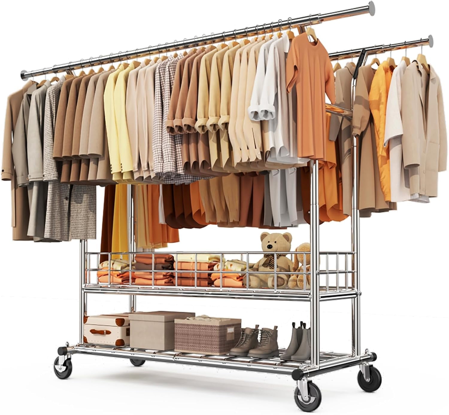 Heavy Duty Clothing Clothes Rack for Hanging Clothes Adjustable Rolling ...