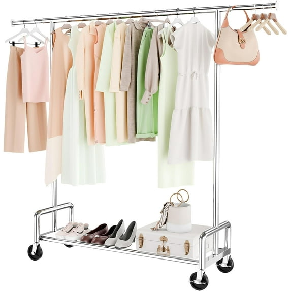 Heavy Duty Clothing Clothes Rack with Wheels for Hanging, Metal Rolling ...