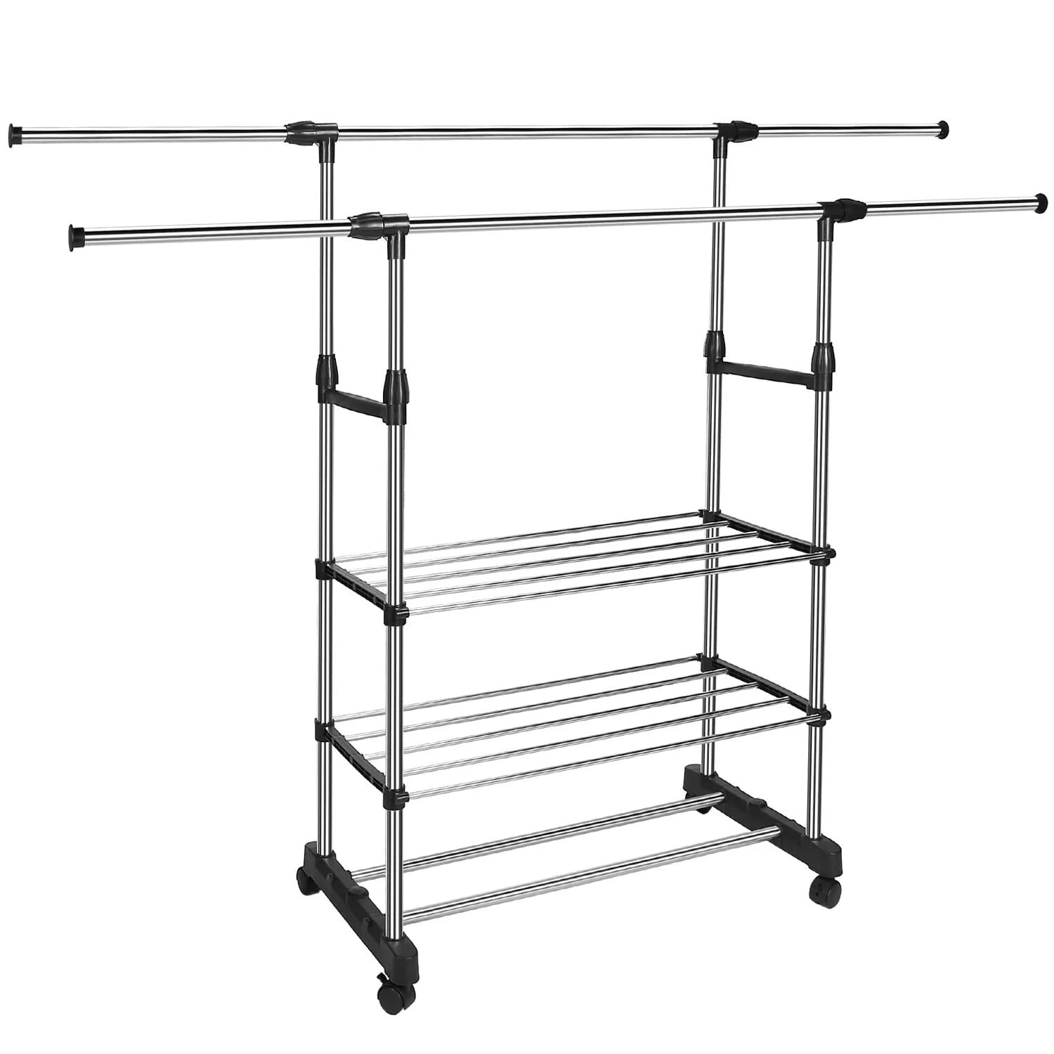 Heavy Duty Clothing Garment Rack Rolling Clothes Organizer Double Rails ...