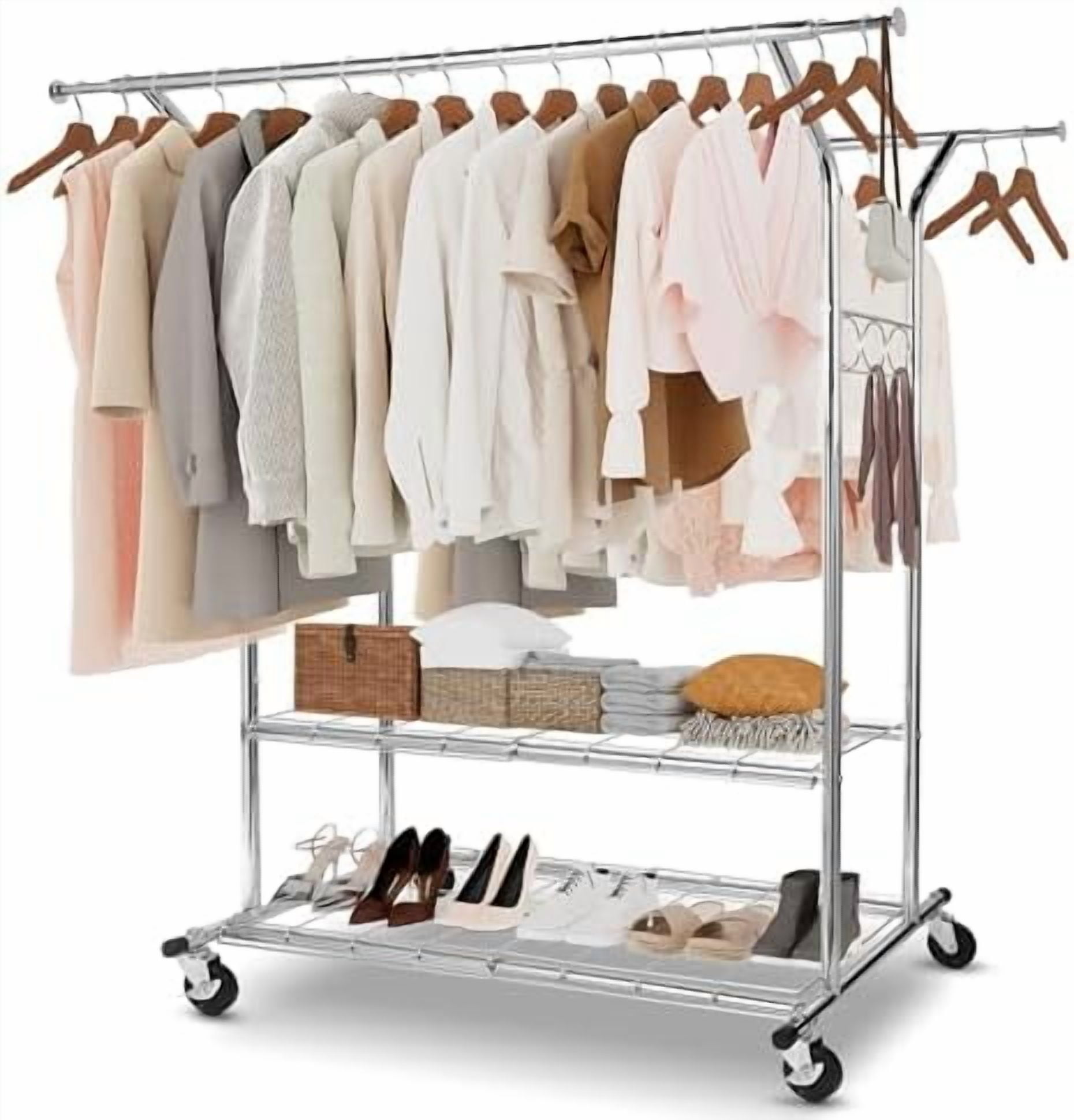 Heavy Duty Clothing Rack, Adjustable & Extendable Rolling Garment Rack ...