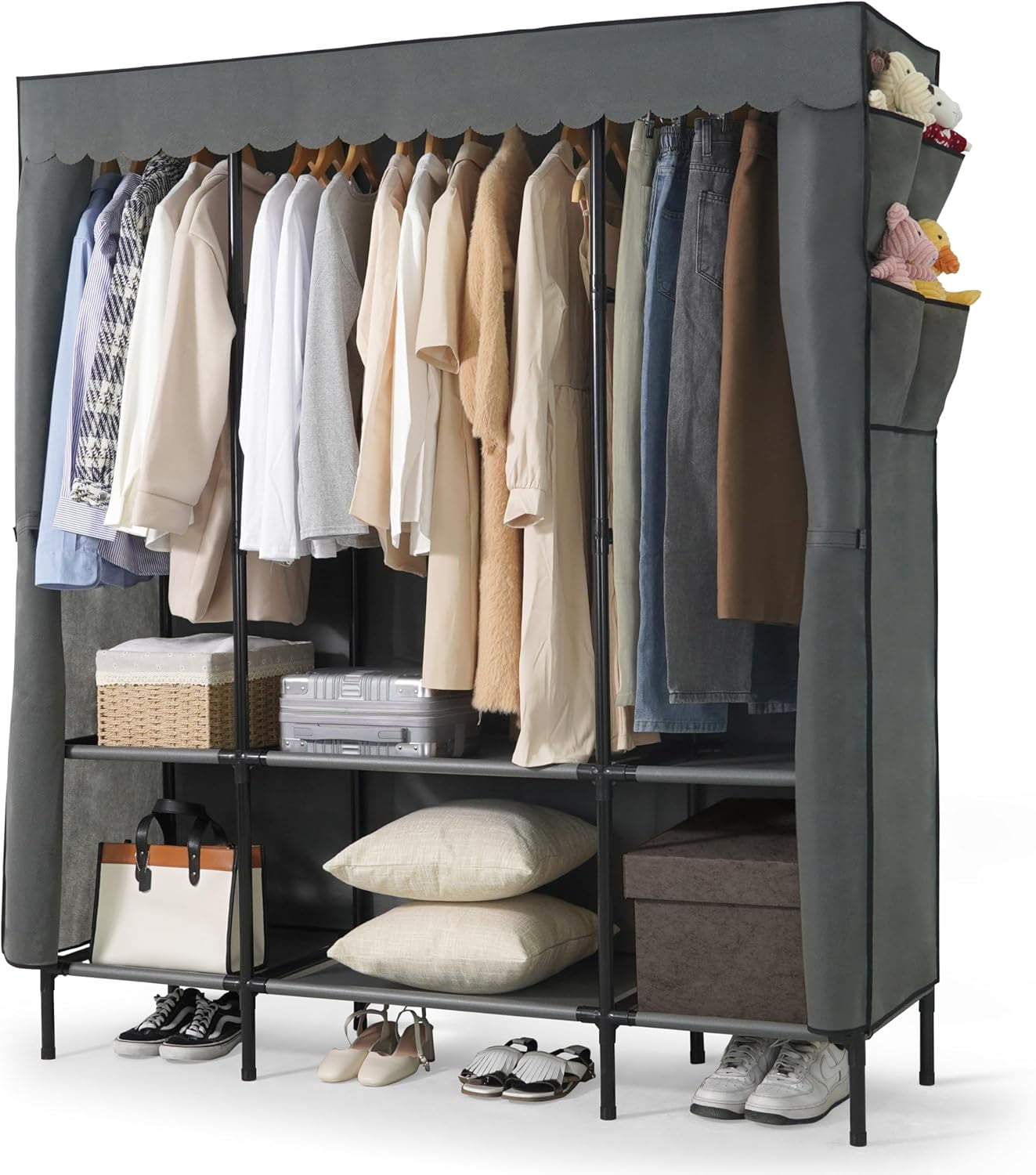 Heavy-Duty Clothing Rack with Cover, 25MM Steel Tube Portable Closet ...