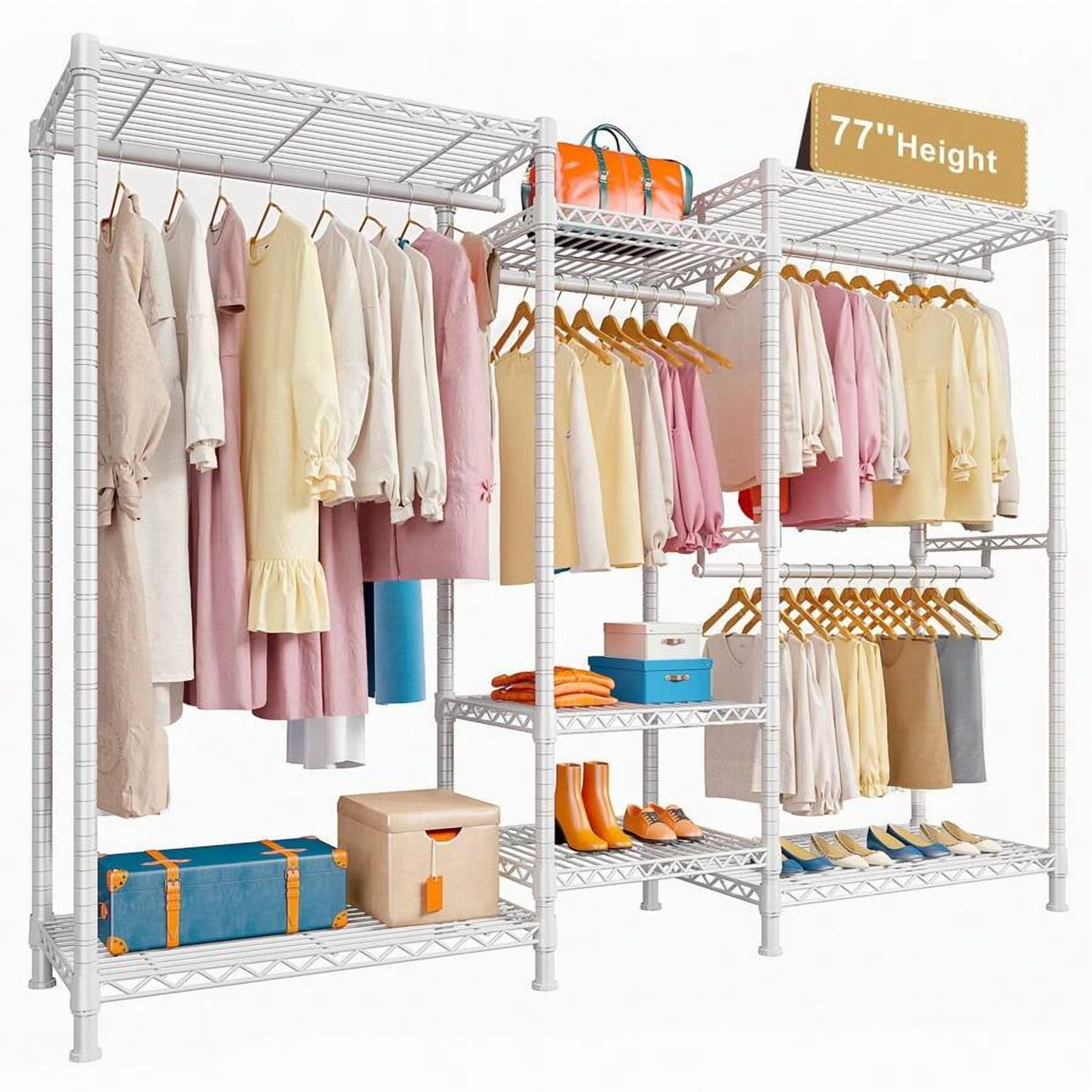 Heavy Duty Clothing Rack For Hanging Clothes, 77" H Portable Closet ...