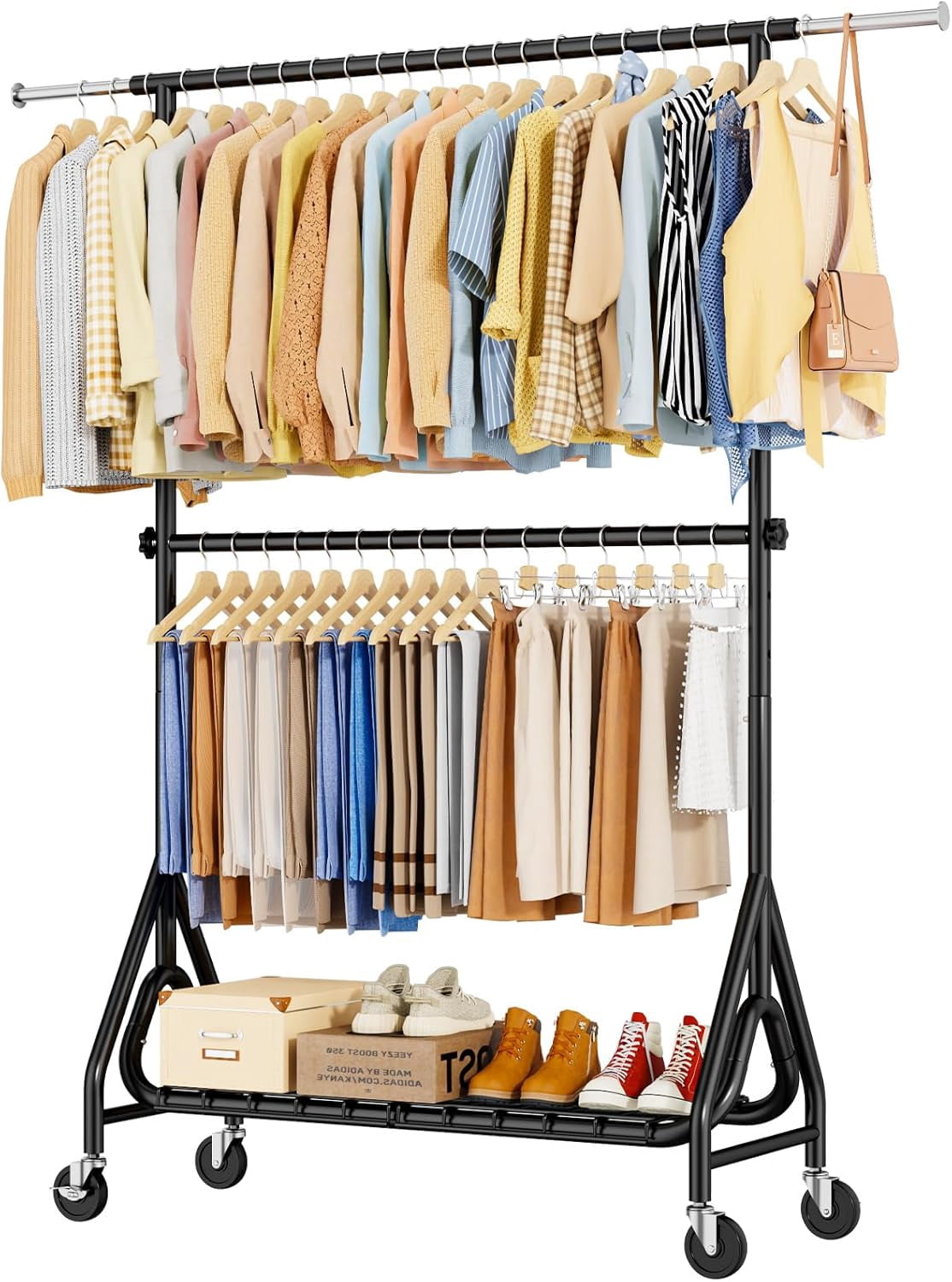 Heavy Duty Clothing Rack, Metal Clothes Rack Load 450 LBS, Rolling Coat ...