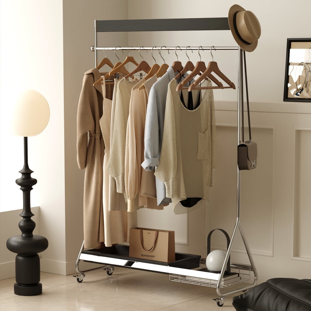 Heavy Duty Clothing Rack, Rolling Clothes Rack with Shelves, Height ...