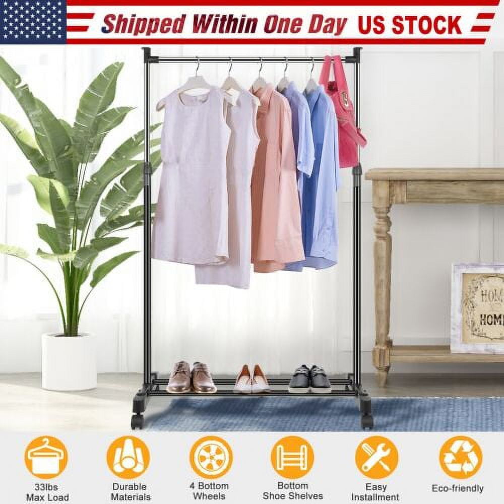 Heavy Duty Clothing Rack Rolling Collapsible Clothes Garment Rack Stand ...