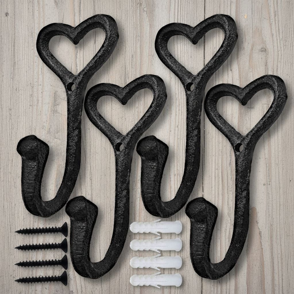 Heavy Duty Coat Hooks, 4pcs Cast Iron Love Heart Shape Wall Hooks for ...