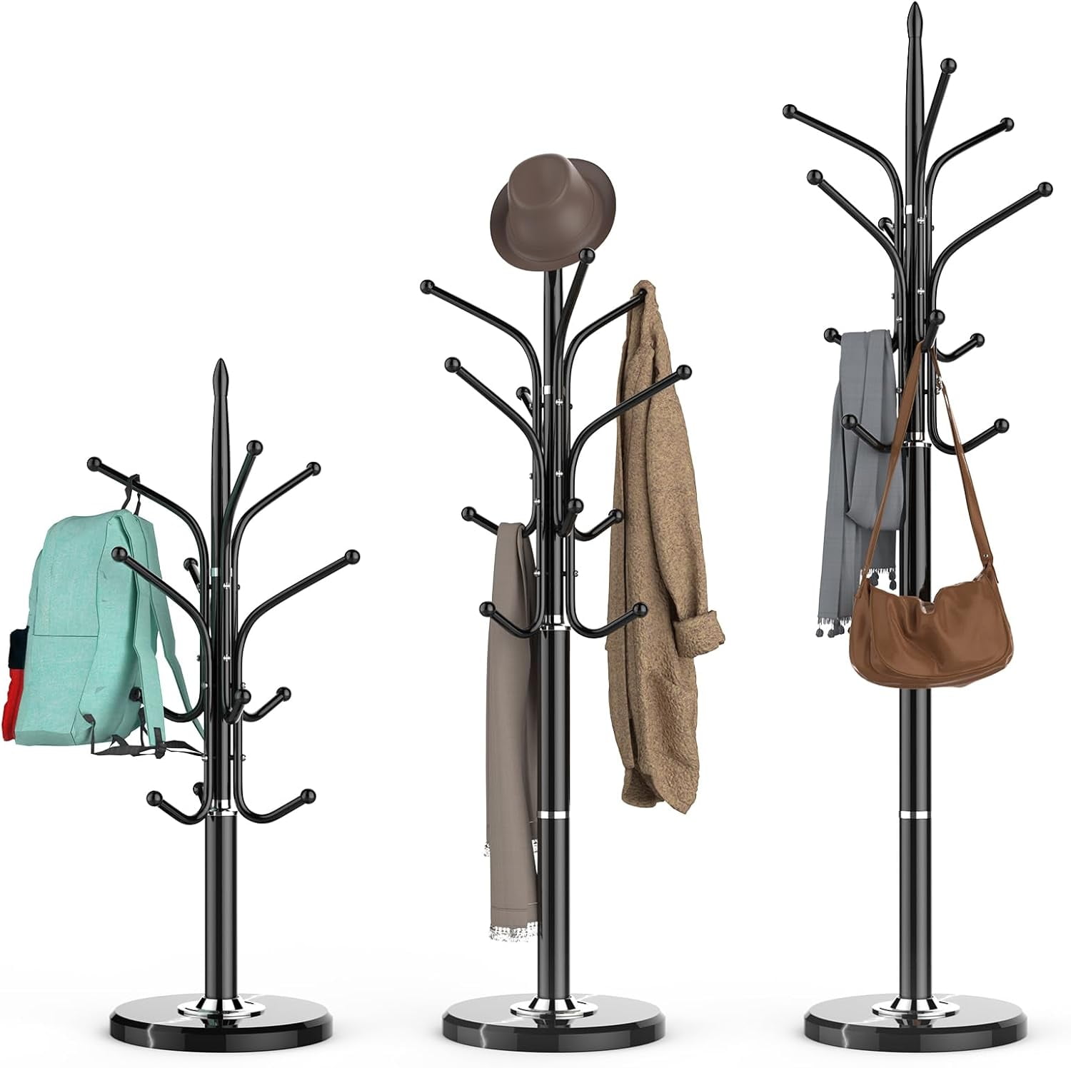 Heavy Duty Coat Rack with Marble Base, Freestanding Hall Coat Tree with ...