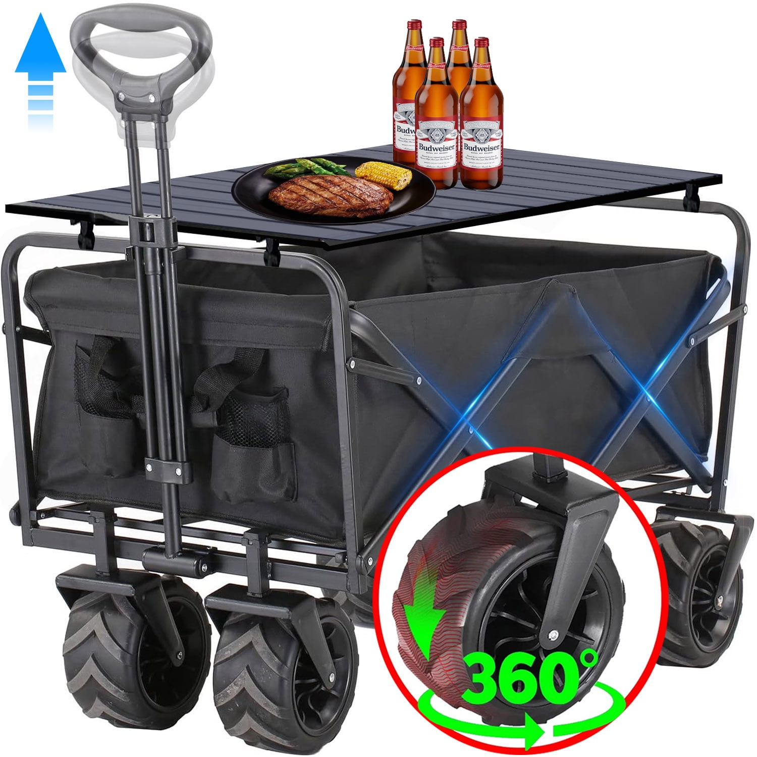 Heavy Duty Collapsible Foldable Wagon Cart with Aluminum Table Plate ...