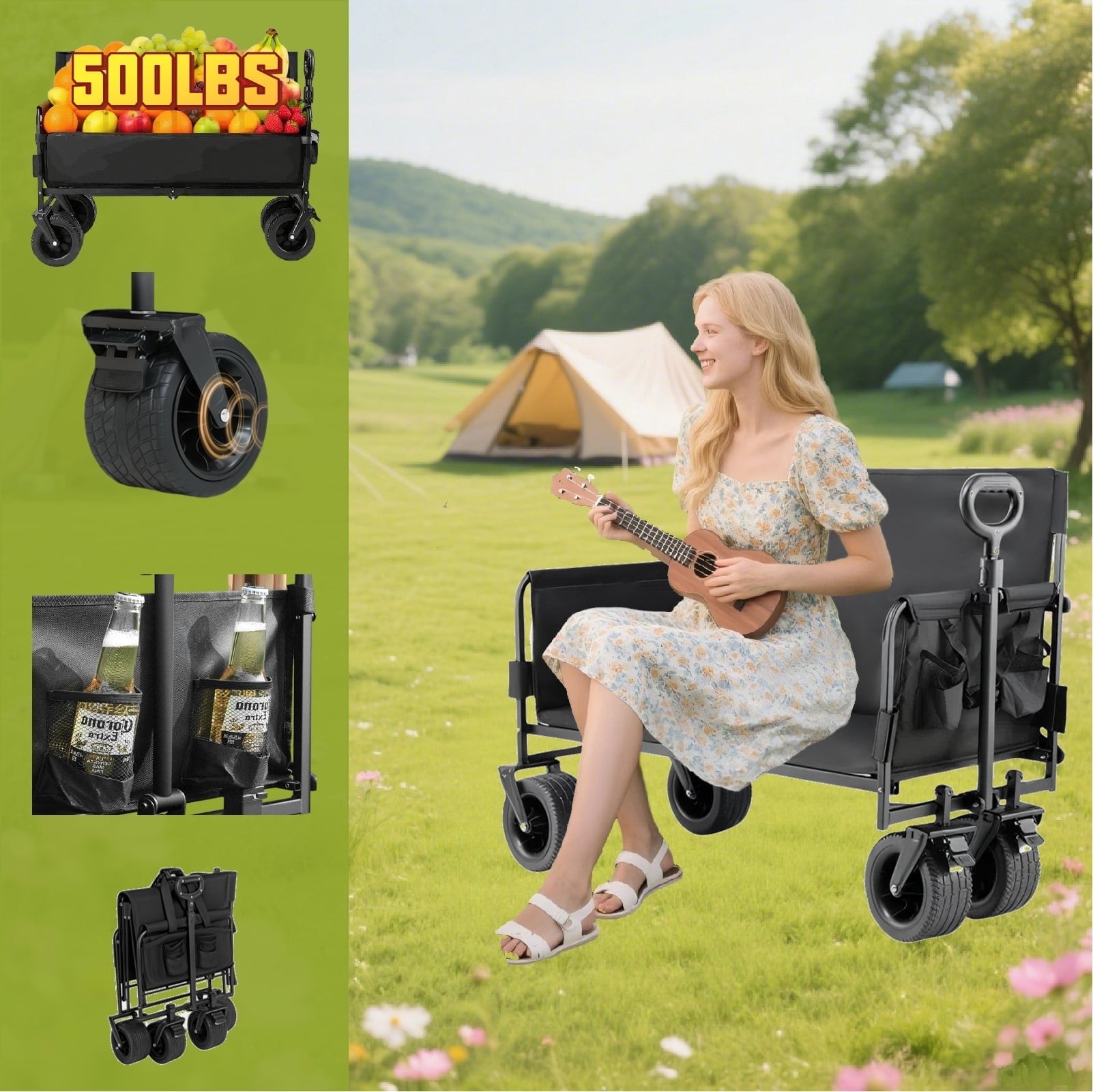 Utility Heavy Duty Collapsible Wagon Cart Portable Folding Wagons Sofa ...