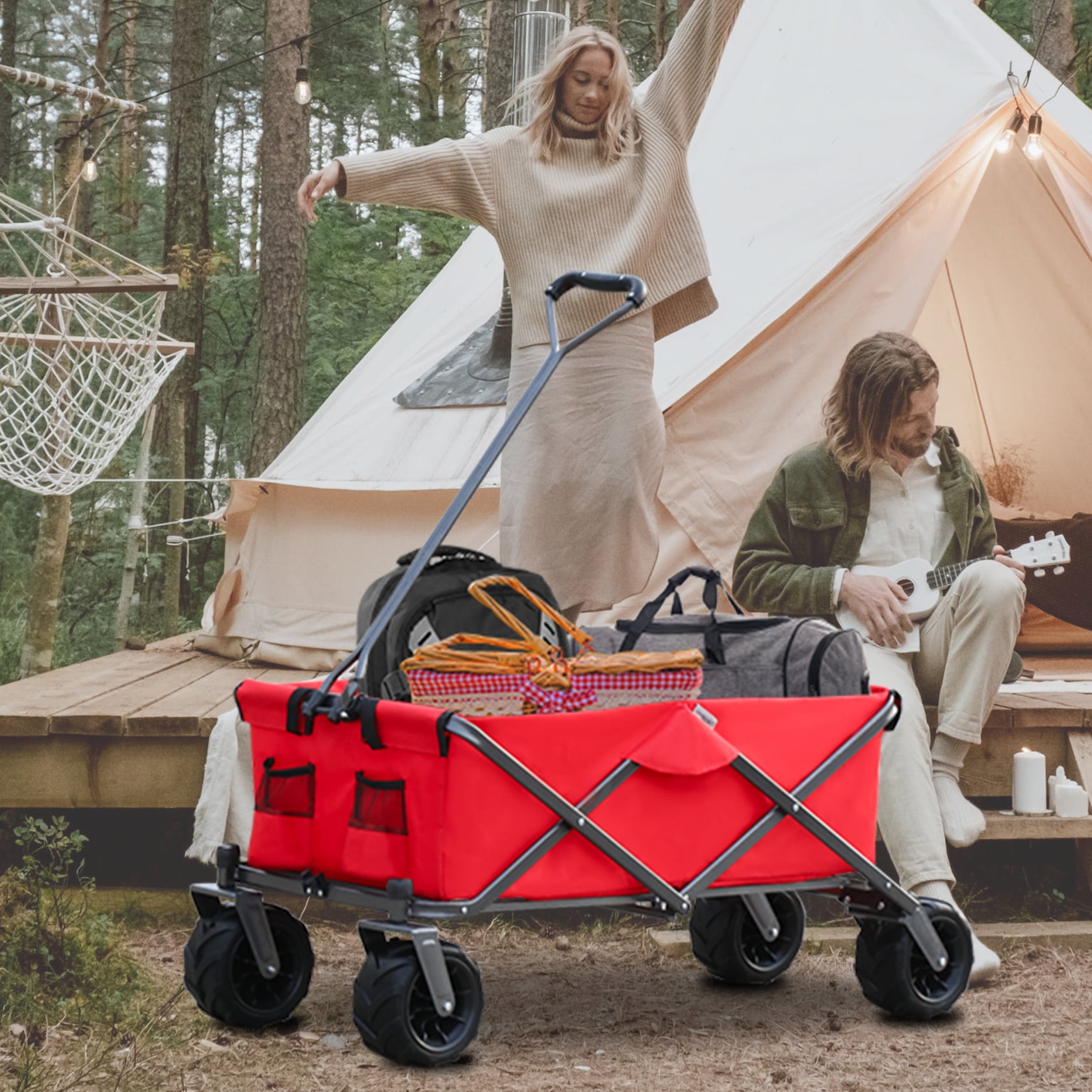 Heavy Duty Collapsible Wagon Cart with Tailgate and Brake,220LBS ...