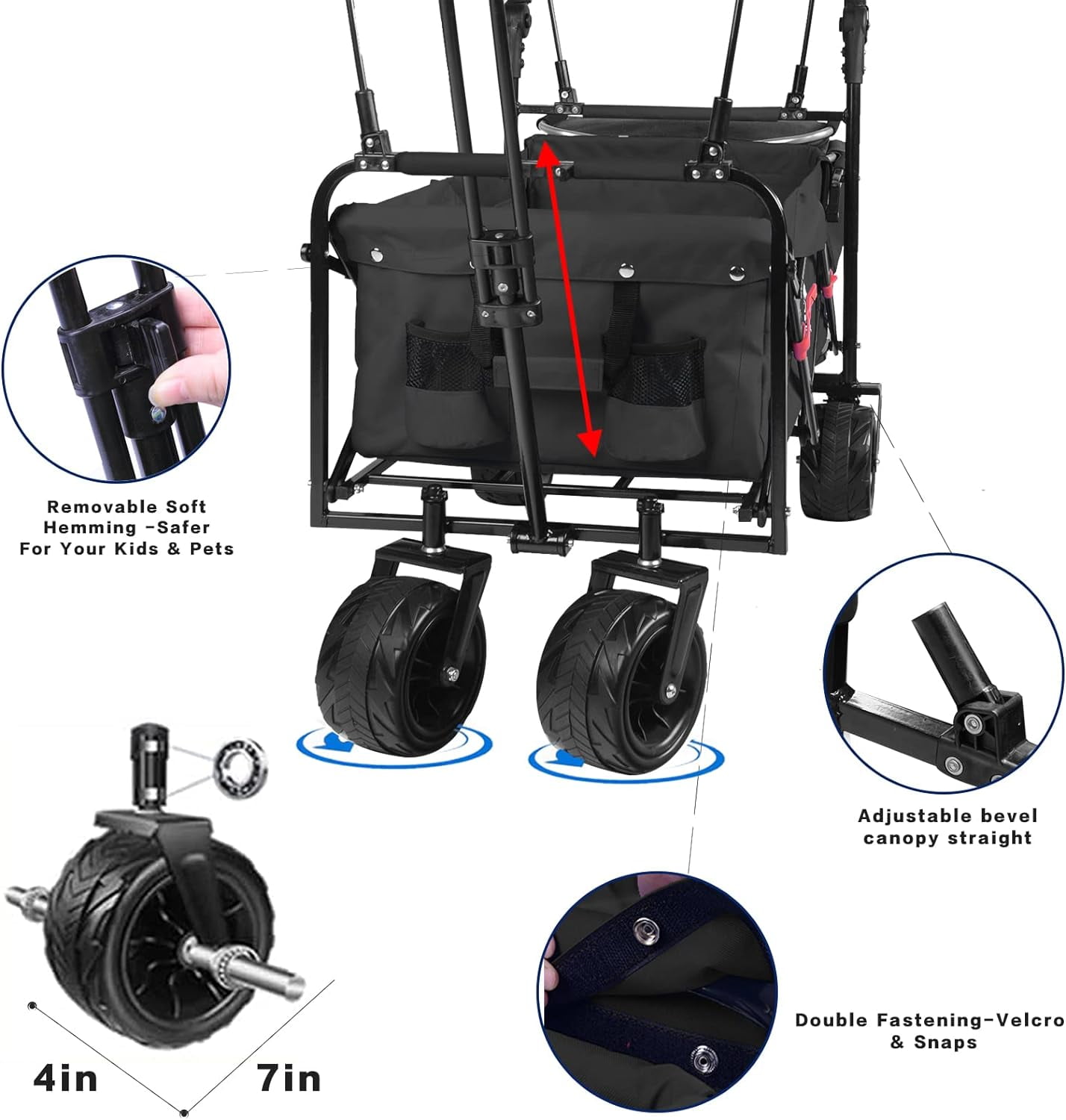 Heavy Duty Collapsible Wagon with Removable Canopy, All Terrain 4 Wide ...