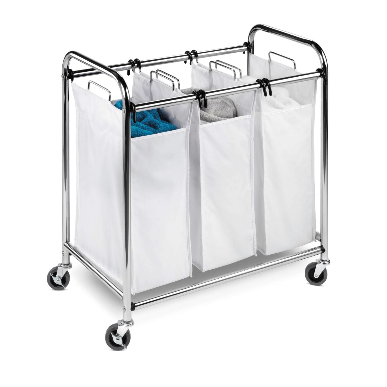 Heavy Duty Commercial Grade Laundry Sorter Hamper Cart in White Chrome ...