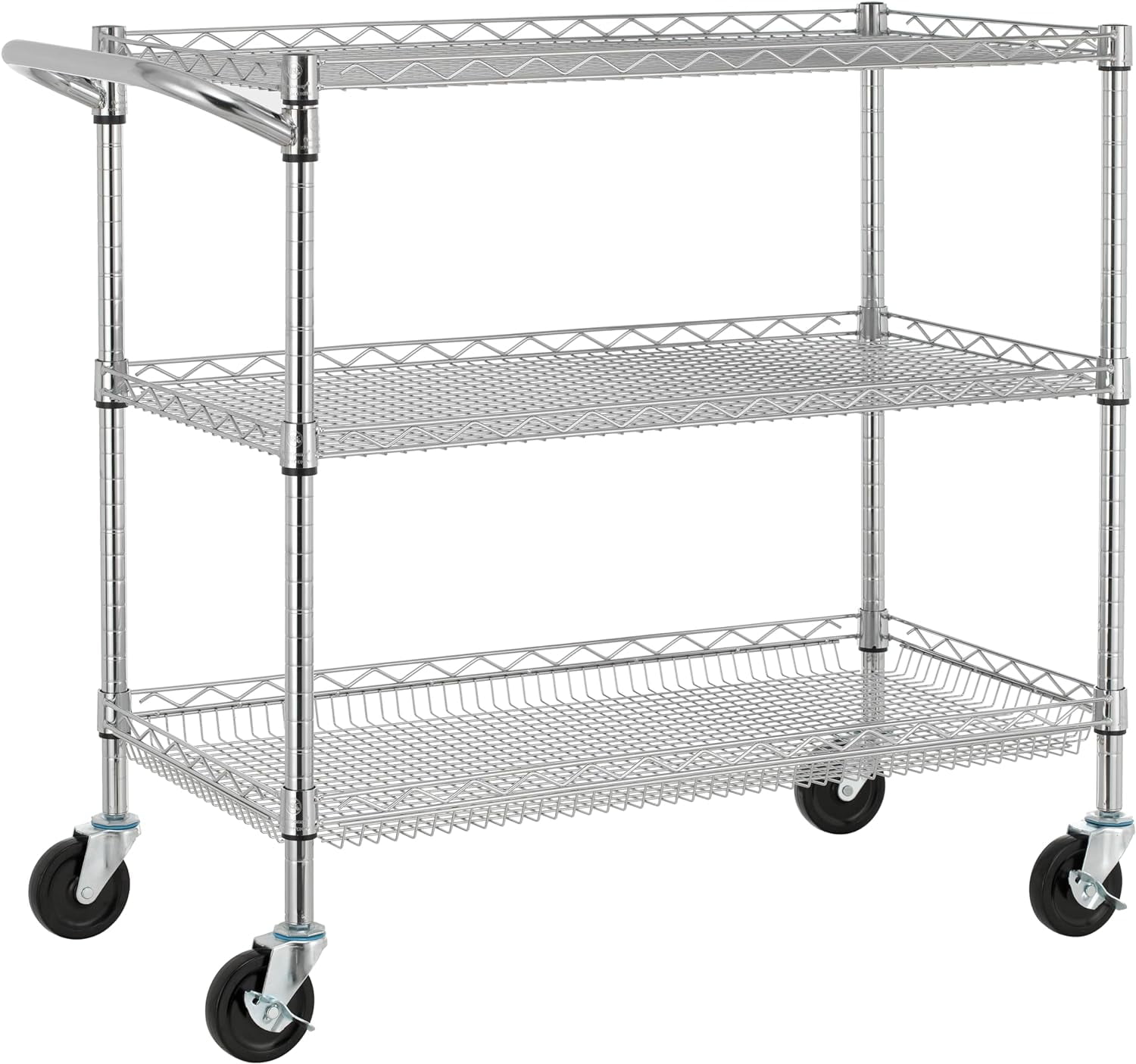 Heavy Duty Commercial Grade Utility Cart - 3 Tier Steel Service Cart ...