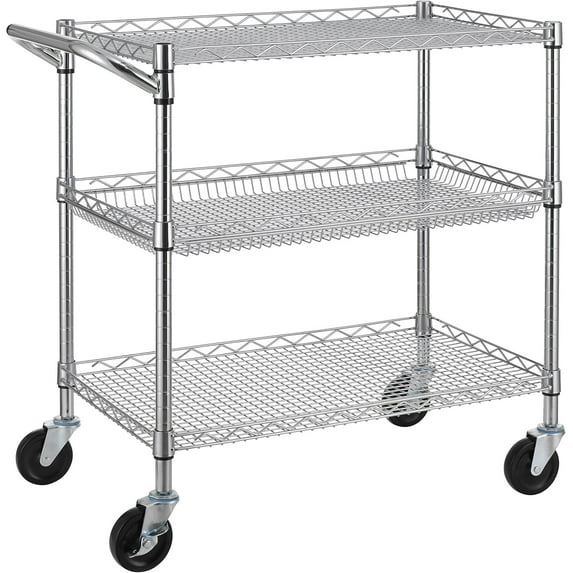 Heavy Duty Commercial Grade Utility Cart, Wire Rolling Cart with Handle ...