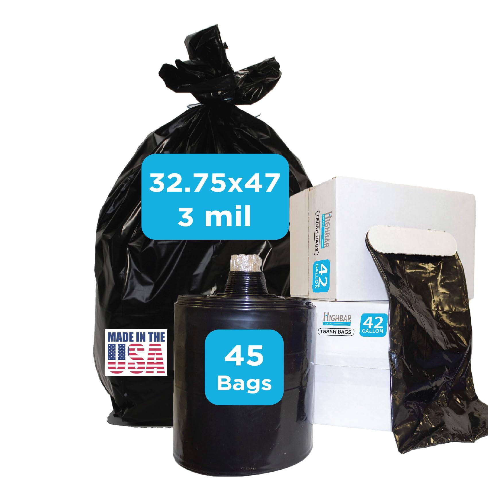 Heavy Duty Contractor Bags, 42 Gallon, 32.75" X 47" - 3 MIL Thick Large ...