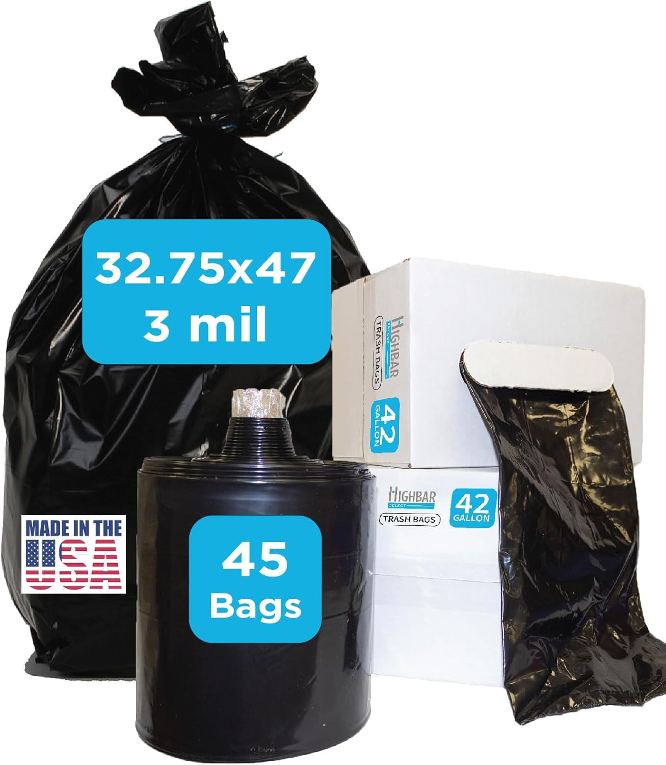 Heavy Duty Contractor Bags, 42 Gallon, 32.75" X 47" - 3 MIL Thick Large ...