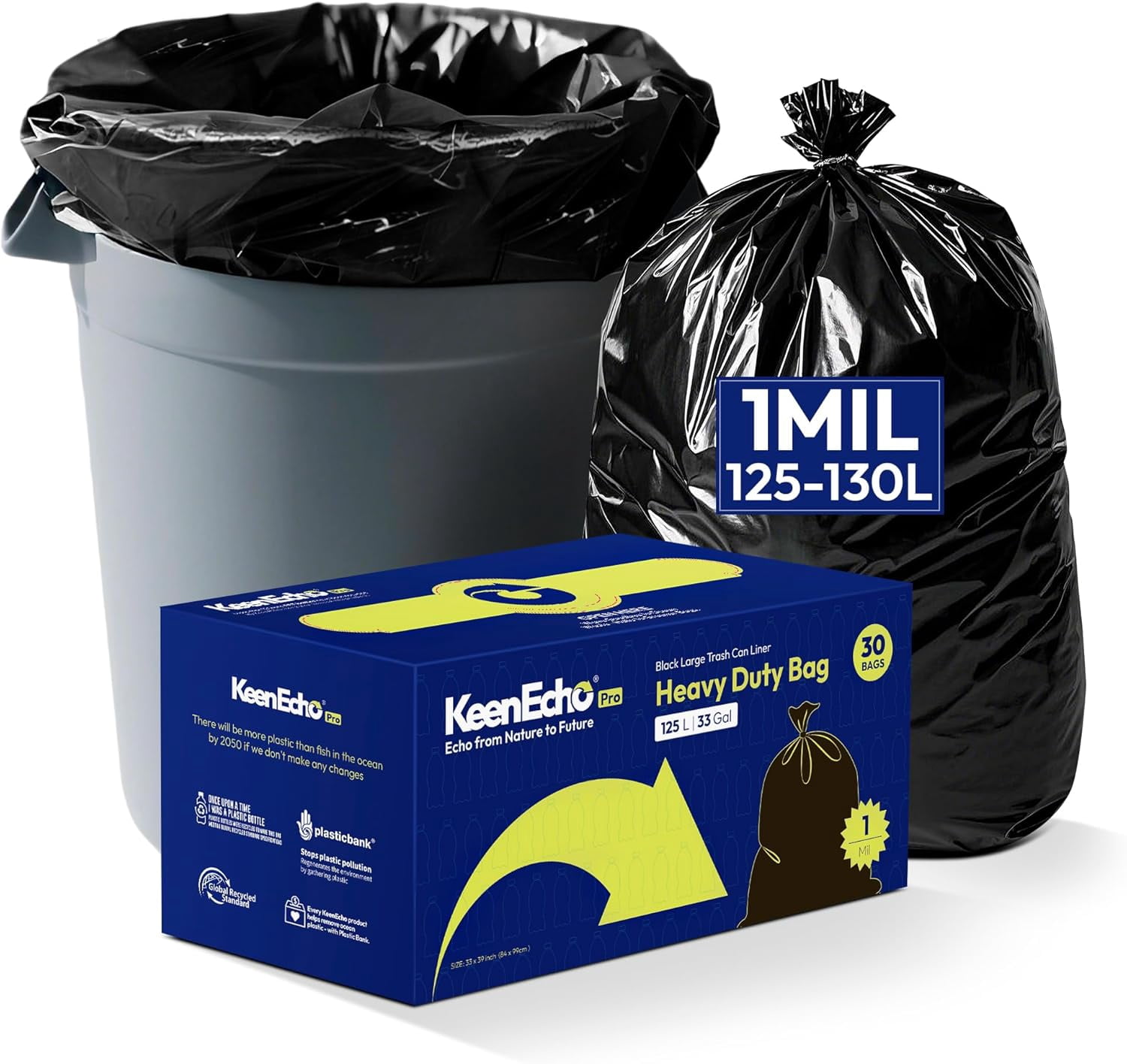 Heavy Duty Contractor Trash Bags 33 Gallon 30 Count, 1.0 Mil, Strong ...