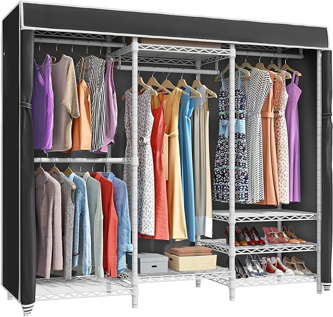 Heavy Duty Covered Clothes , Black Metal Clothing Rack with Black Cover ...