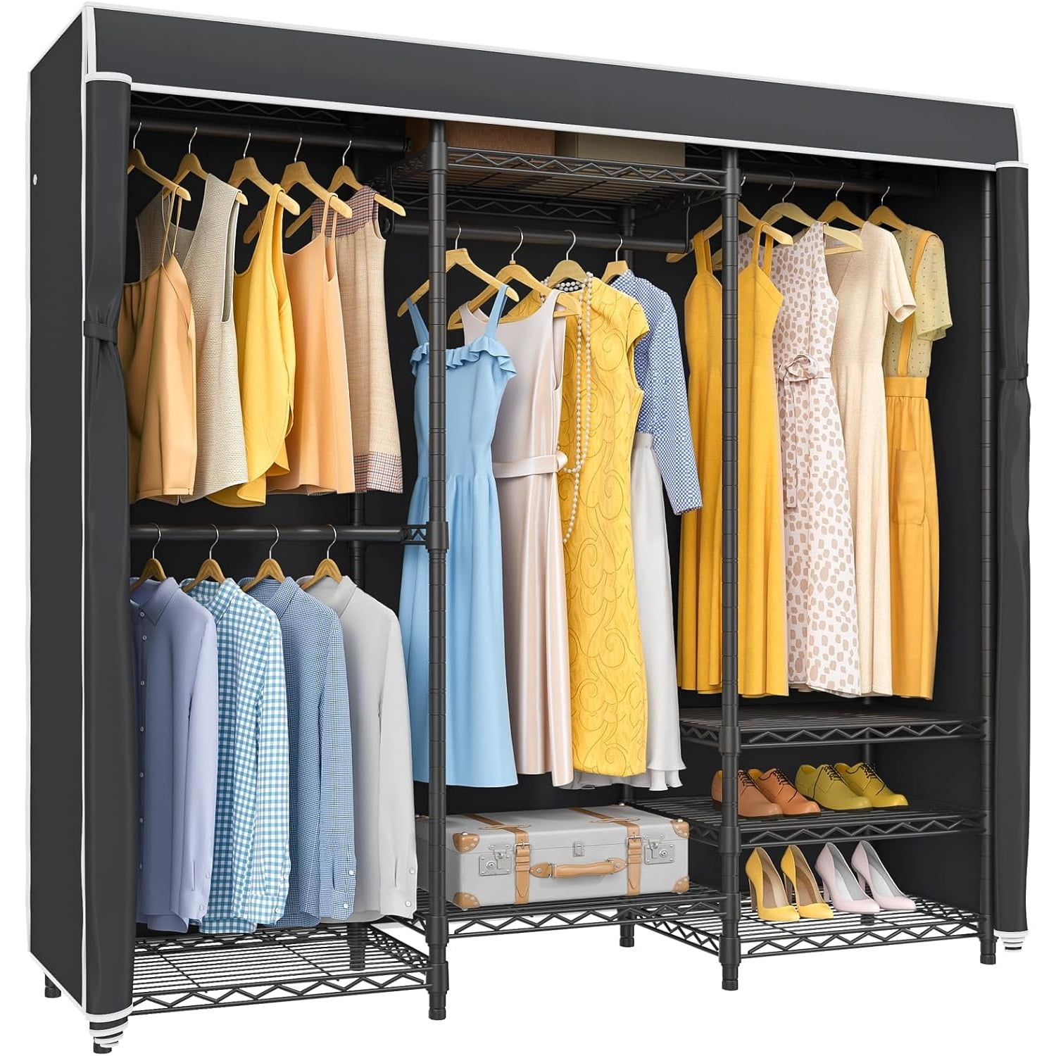 Heavy Duty Covered Clothes Rack Portable Bedroom Armoires Rack, Black ...