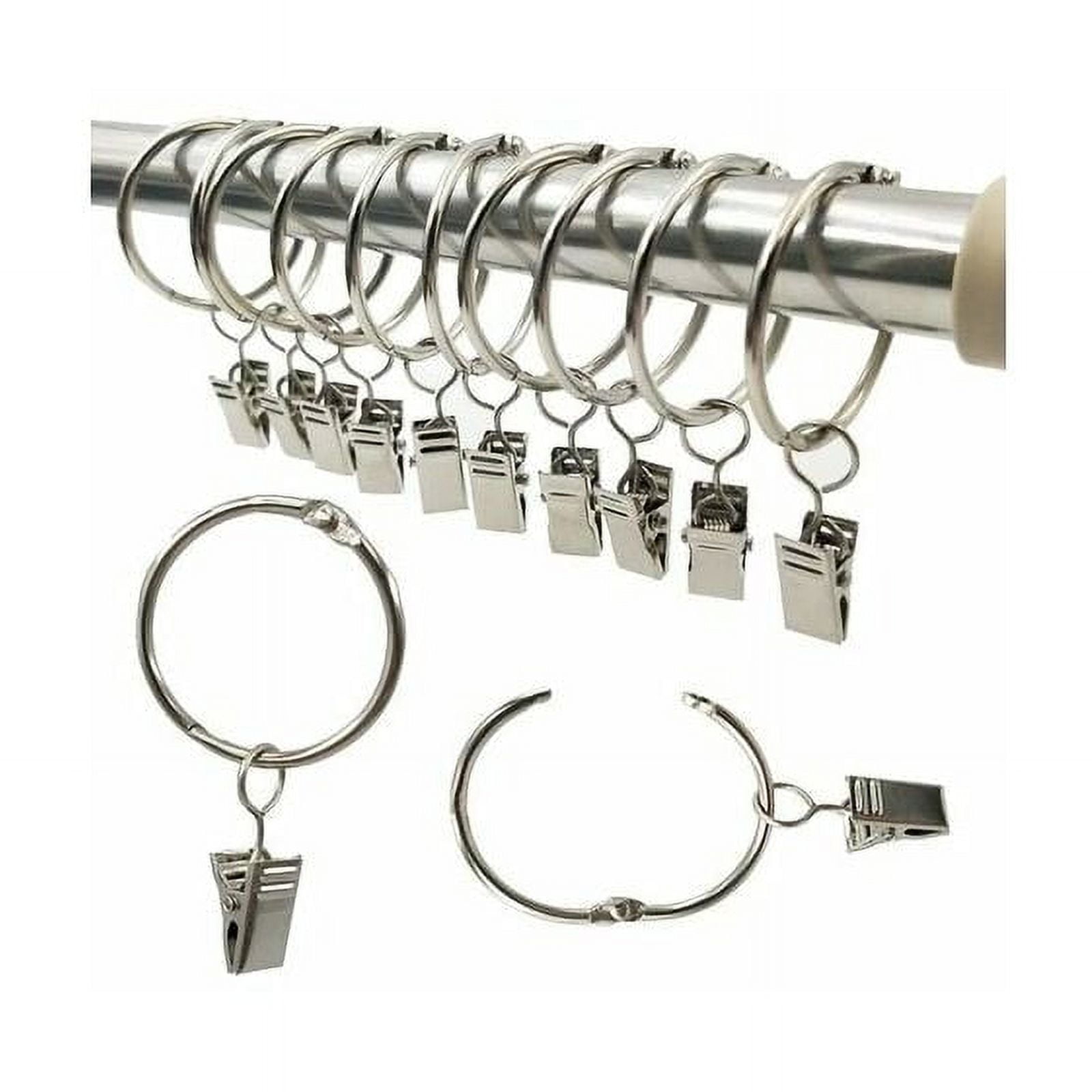 Heavy Duty Curtain Rings With Strong Tension Clip, Set Of 40 In Silver ...