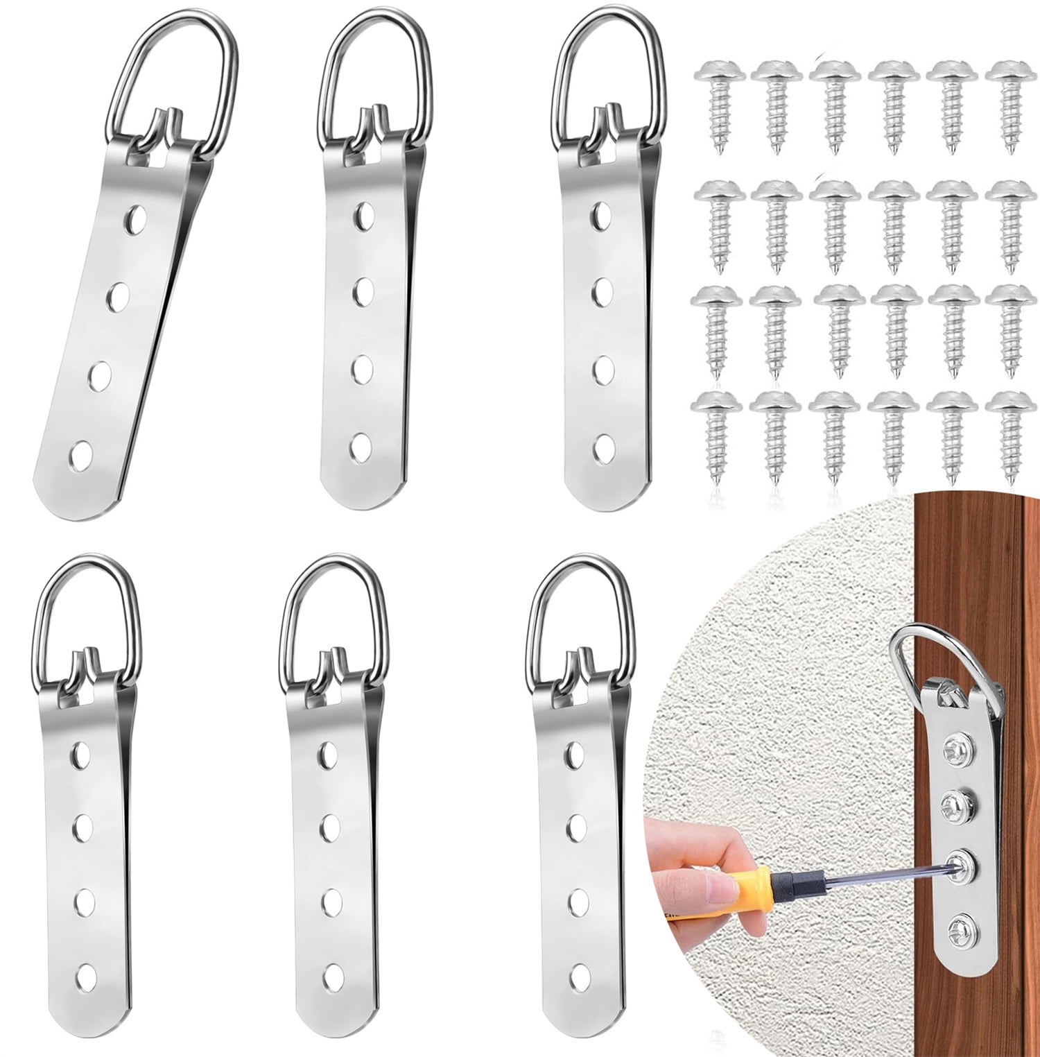 Heavy Duty D Ring Picture & Mirror Strap Hanger,Bexikou 6 Pcs 4 Holes ...