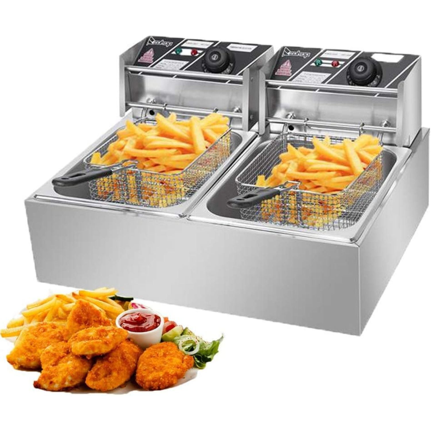Heavy Duty Deep Fryer, 12.7QT/12L Stainless Steel Large Double Cylinder ...