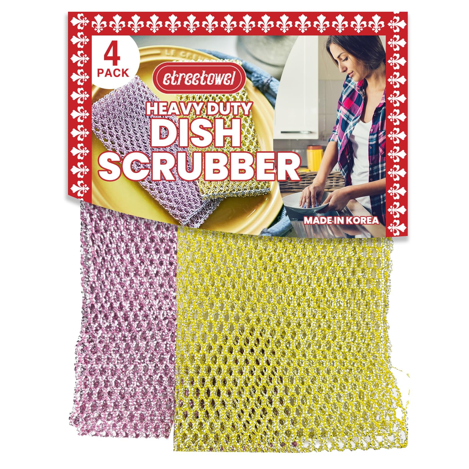 Heavy Duty Dish Scrubber (4PCs) Non Scratch Scourer Cloth Pads and Pot ...